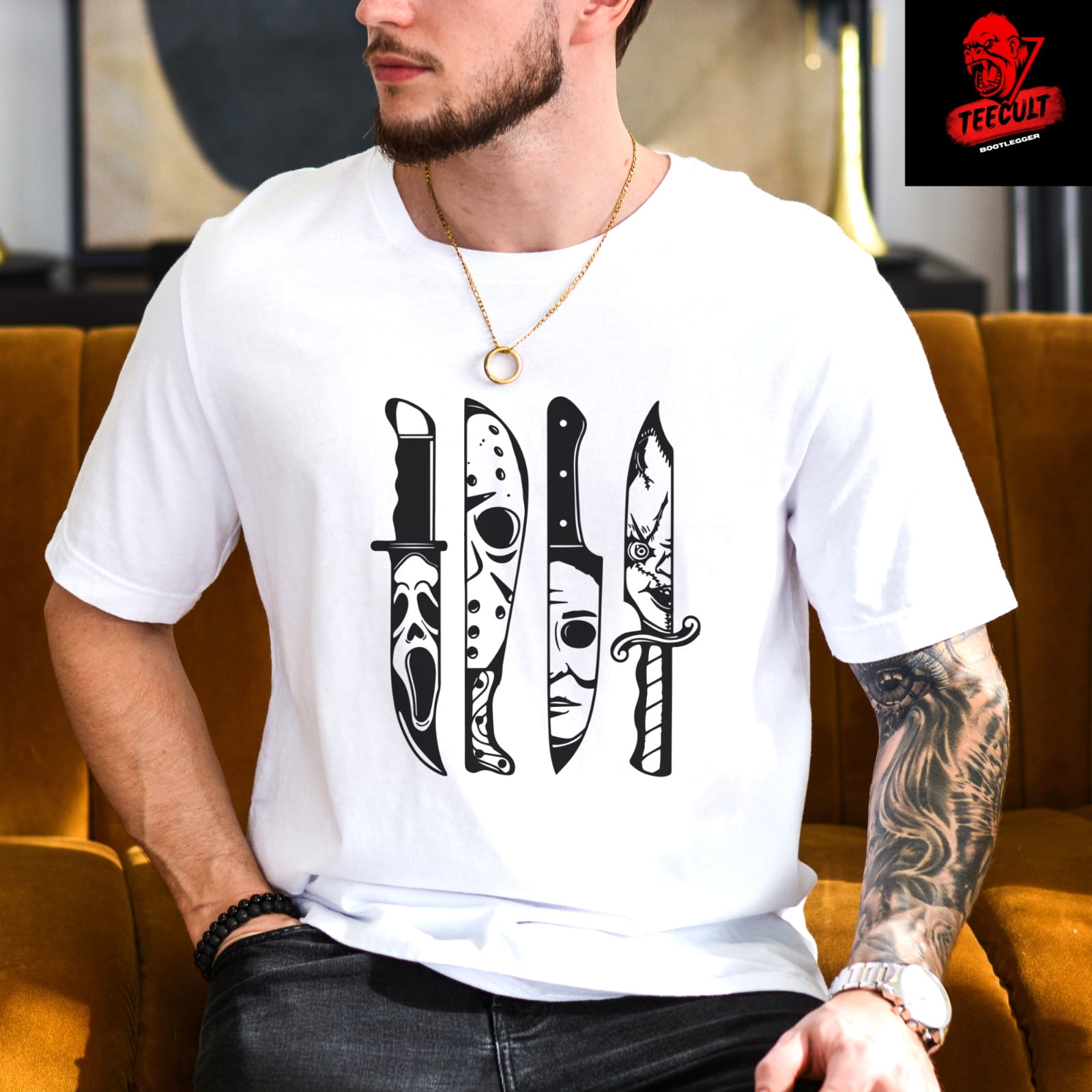 Horror Movie Villains Kitchen Knives | Ghostface | Unisex Cotton T ...