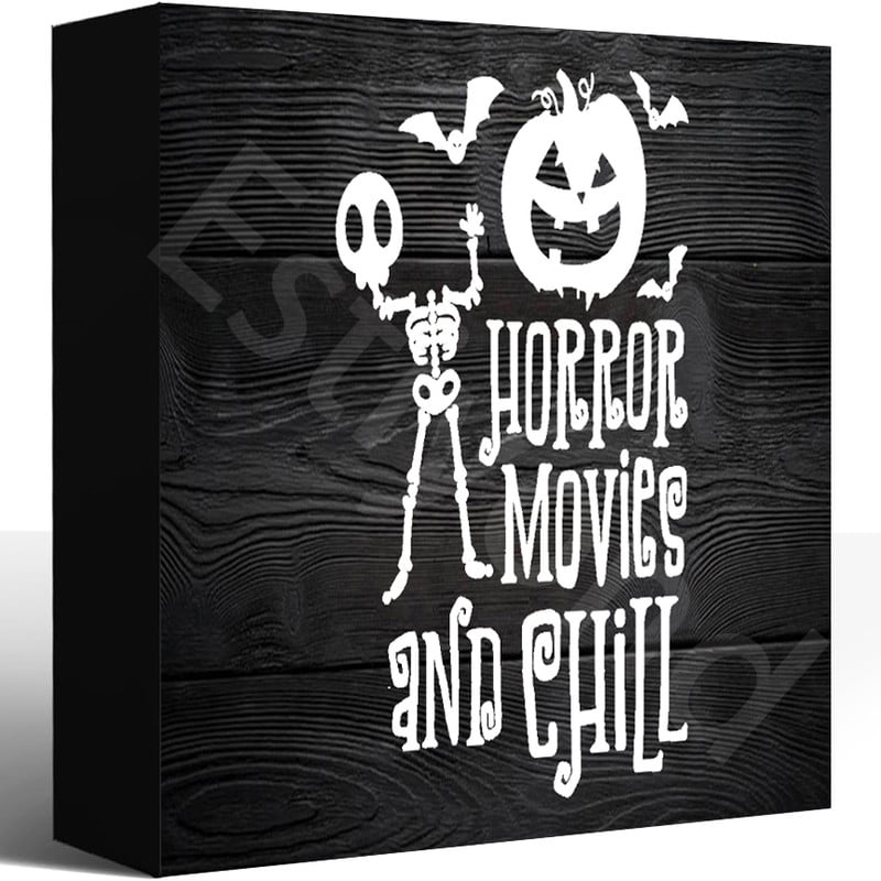 Horror Movies And Chill Halloween Wall Plaque Signs For Home Shelf Desk ...