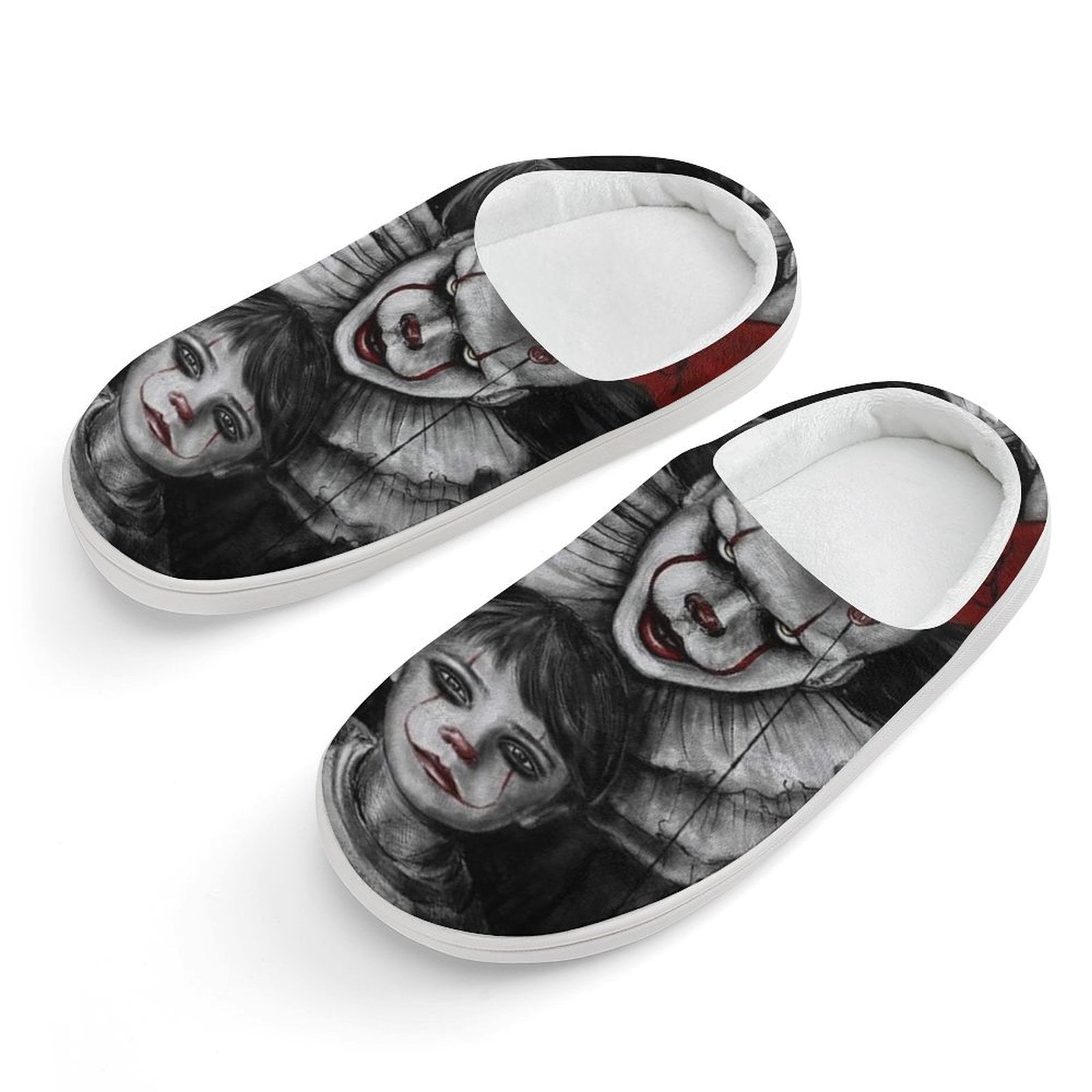 Horror Pennywise Clown Fluffy House Cotton Slippers Memory Foam Suede ...