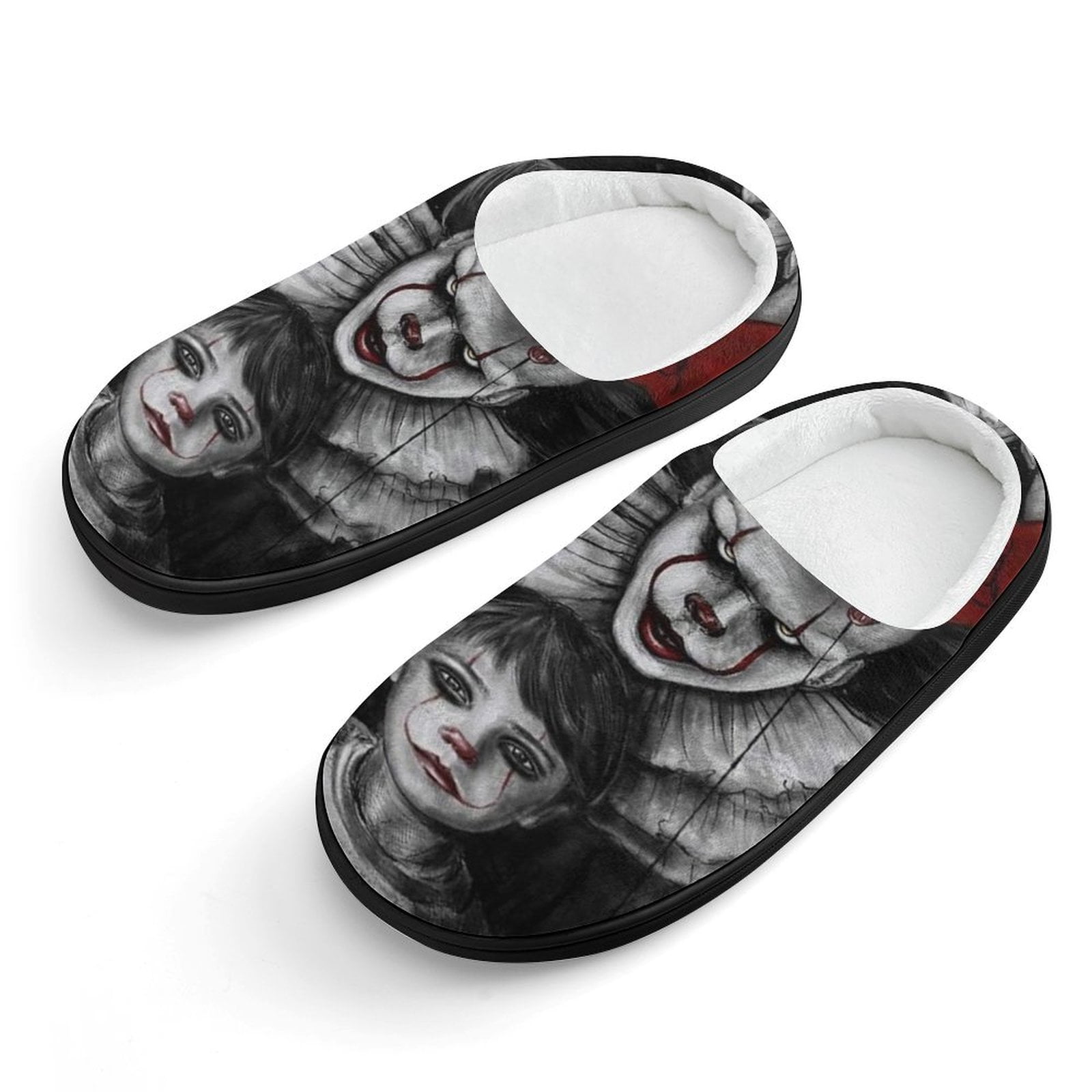 Horror Pennywise Clown Fluffy House Cotton Slippers Memory Foam Suede ...