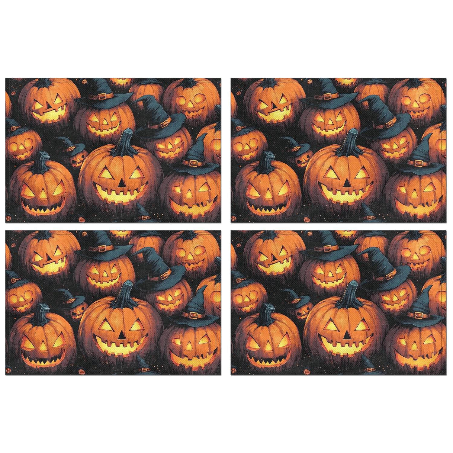 Horror Pumpkin Bat Spider Witch Halloween Placemats Set of 4 Farmhouse ...