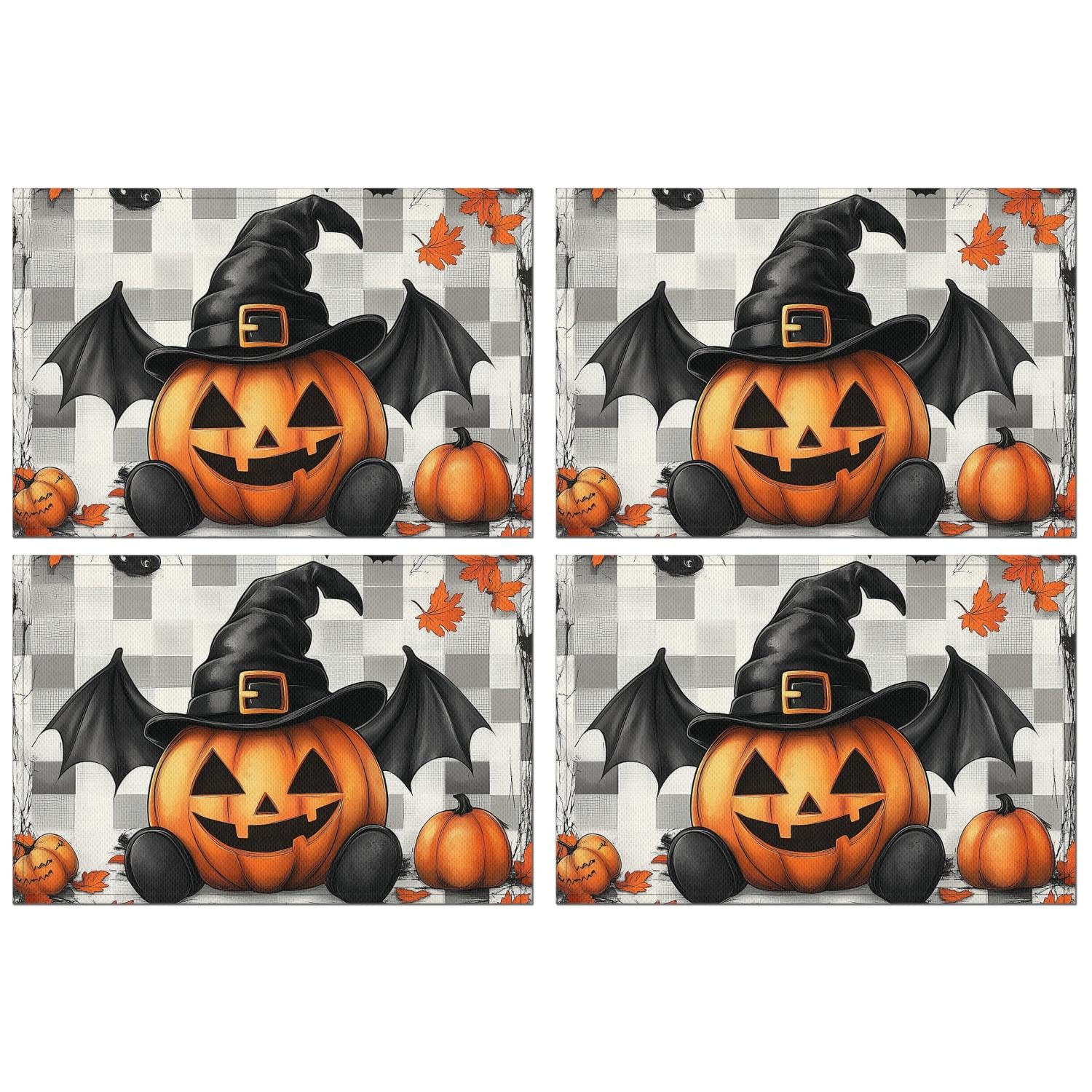 Horror Pumpkin Bat Spider Witch Halloween Placemats Set of 4 Farmhouse ...