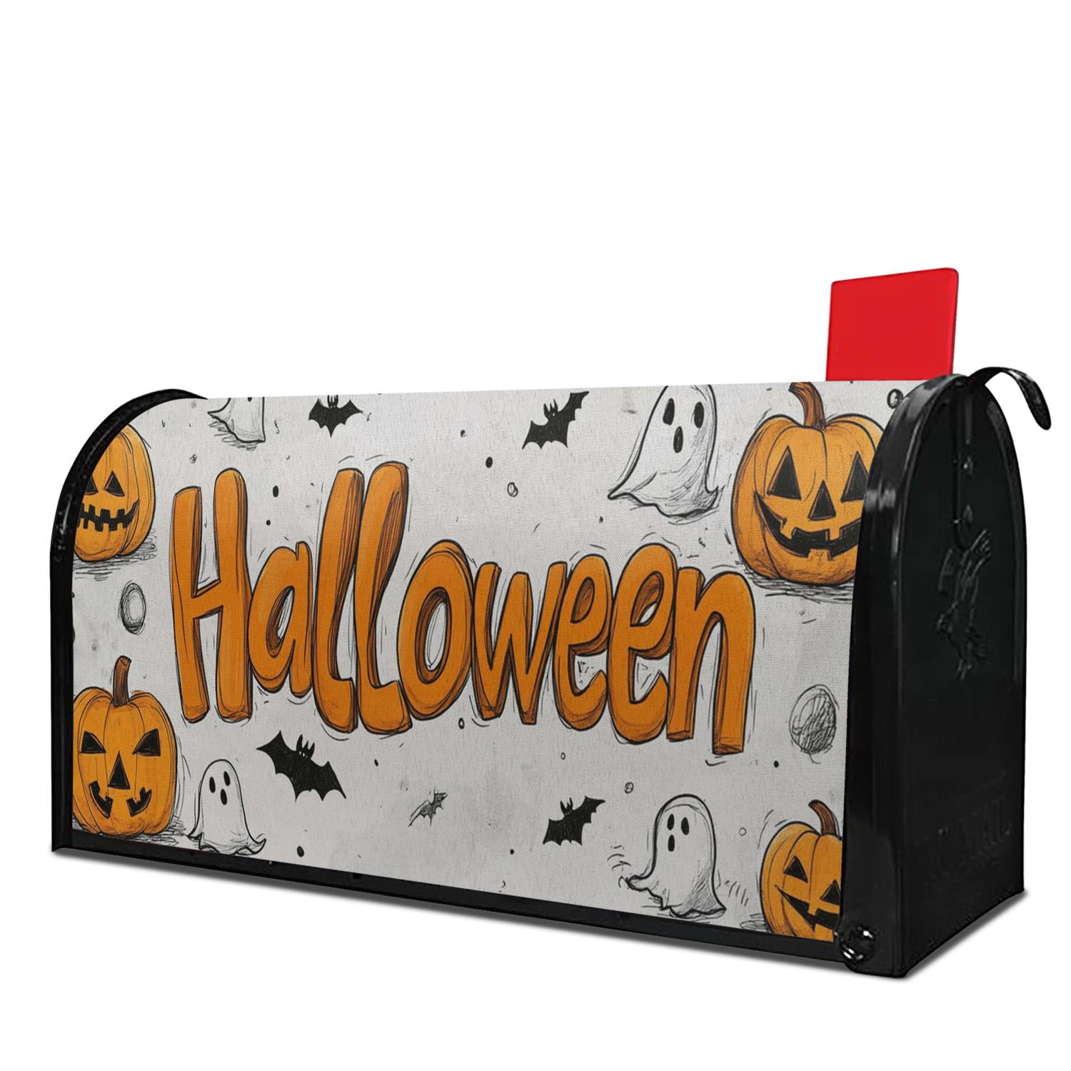 Horror Pumpkin Ghost Bat Spider Happy Halloween Mailbox Covers,Magnetic 21x25.5 Inch Mailboxwrap ...