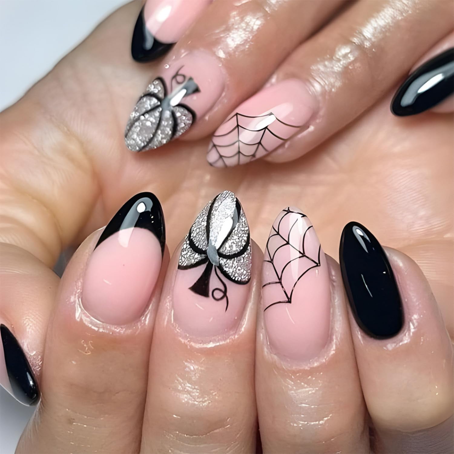 Horror Pumpkin Halloween Press on Nails Medium Square Fake Nails Spider ...