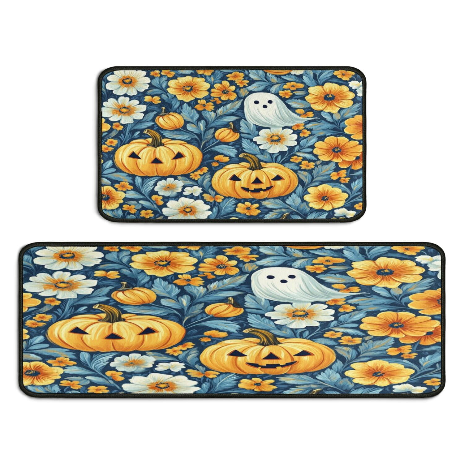 Horror Pumpkin Spooky Ghost FLower Halloween () Kitchen Mats Sets Of 2 ...