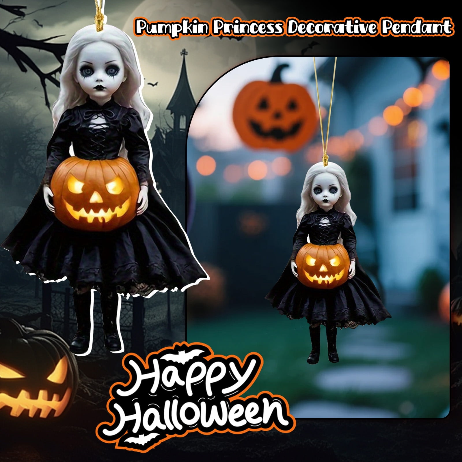 Horror Pumpkin Witch Decoration Pendant With Glowing Jack-O'-Lantern ...