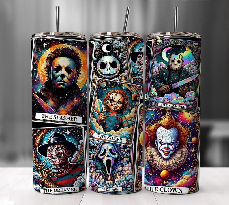 Horror Sarcastic Tarot Cards Tumbler Wrap featuring Retro Horror Movie ...