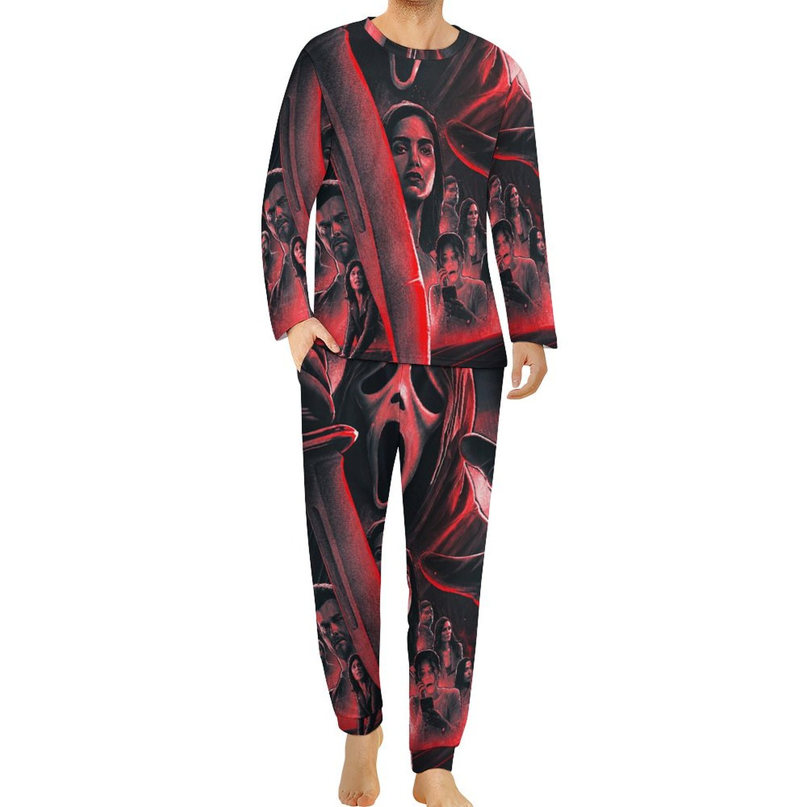 Horror Scream Ghostface Killer Men's Pajama Set Long Sleeve Crew Neck T ...