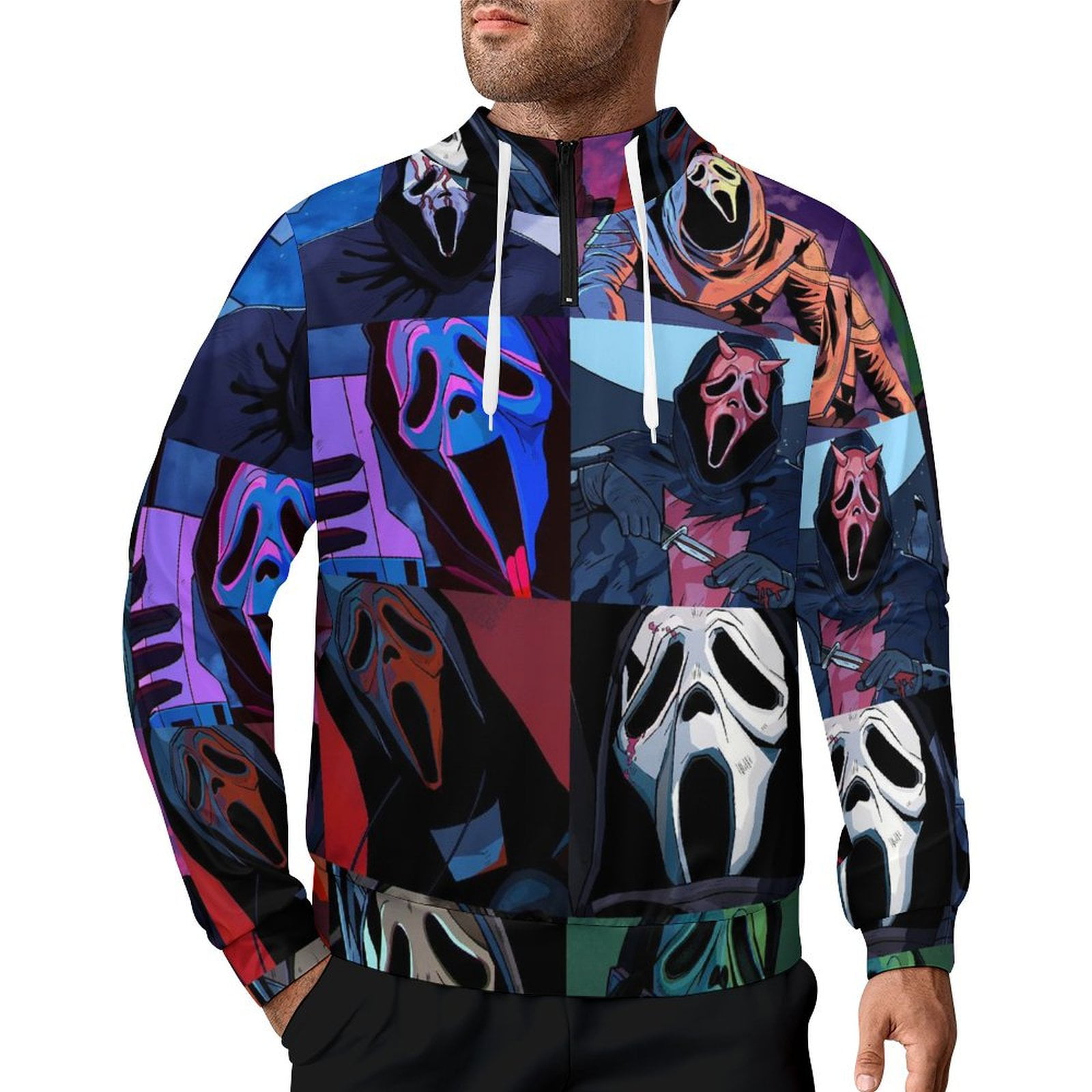 Horror Scream Ghostface Zipper Hoodies Pullover Sweatshirt High Neck ...