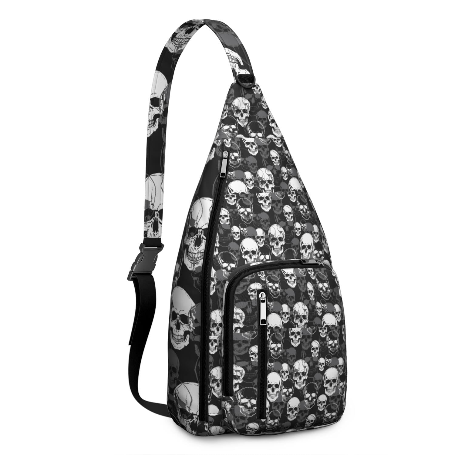 Horror Skeleton Sling Backpack - Gothic Skull with Snake & Moon Print ...