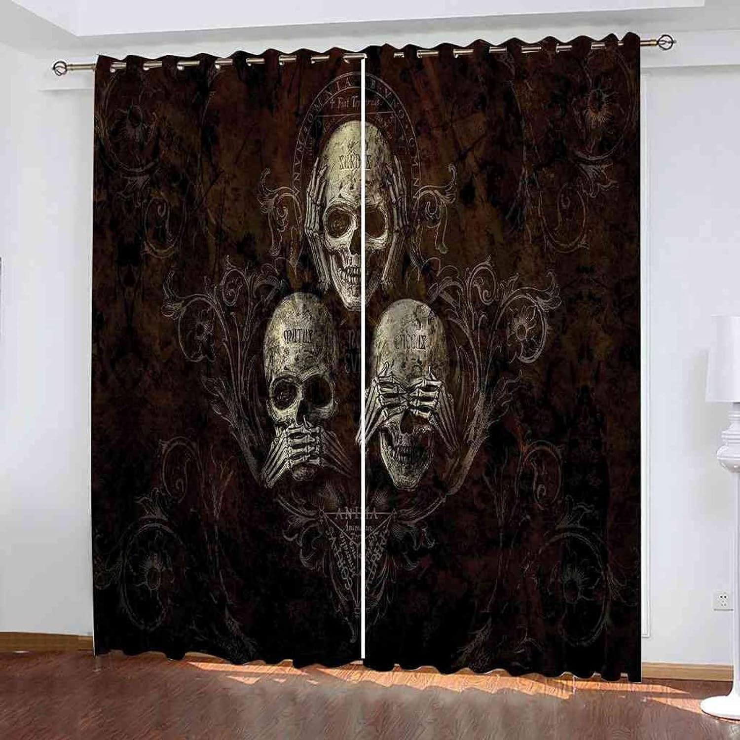 Horror Skull Blackout Window Curtains,Black Background 3D Top Grommet ...
