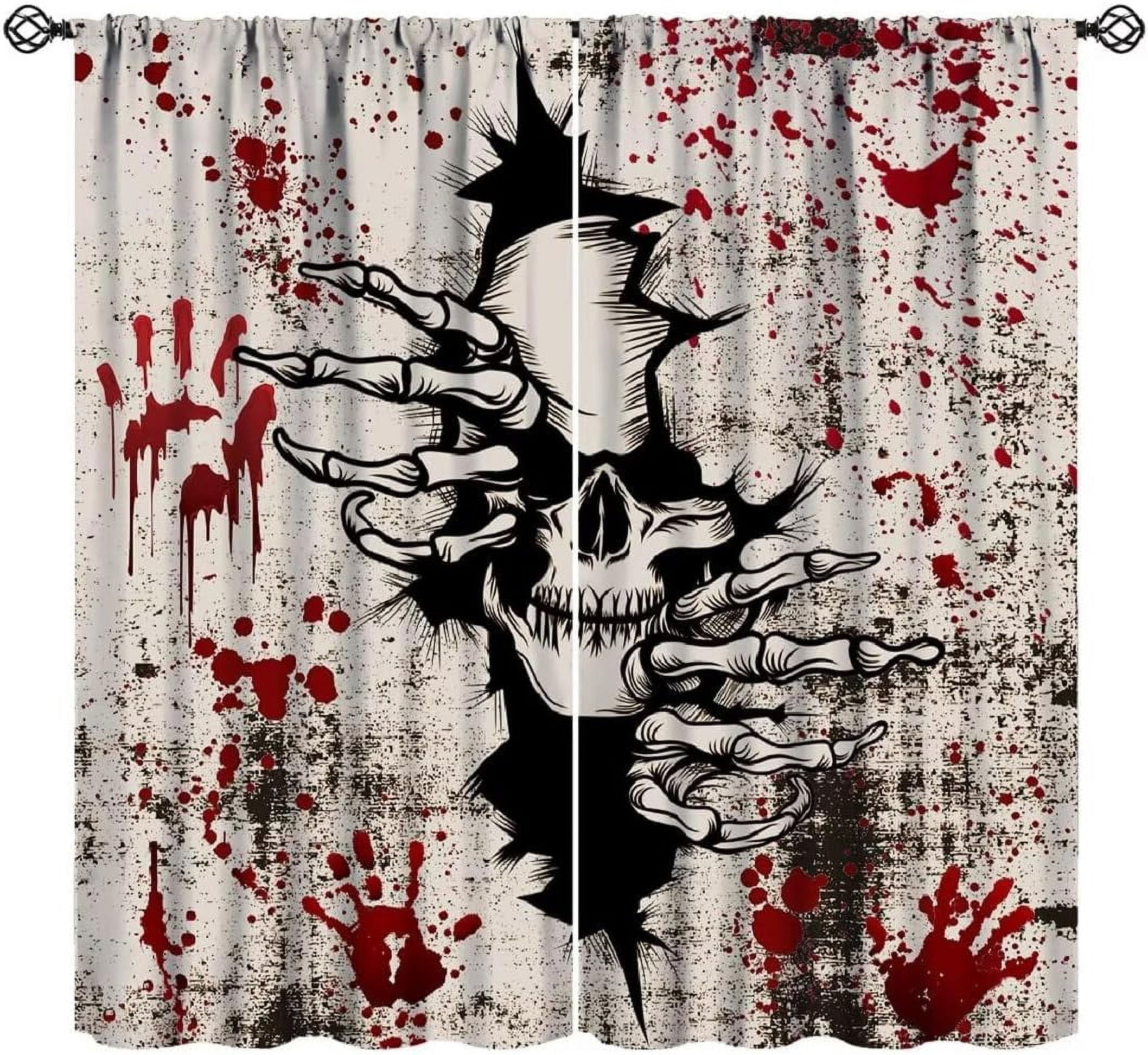 Horror Skull Curtains, Halloween Day Of The Dead Curtain Vintage Gothic ...