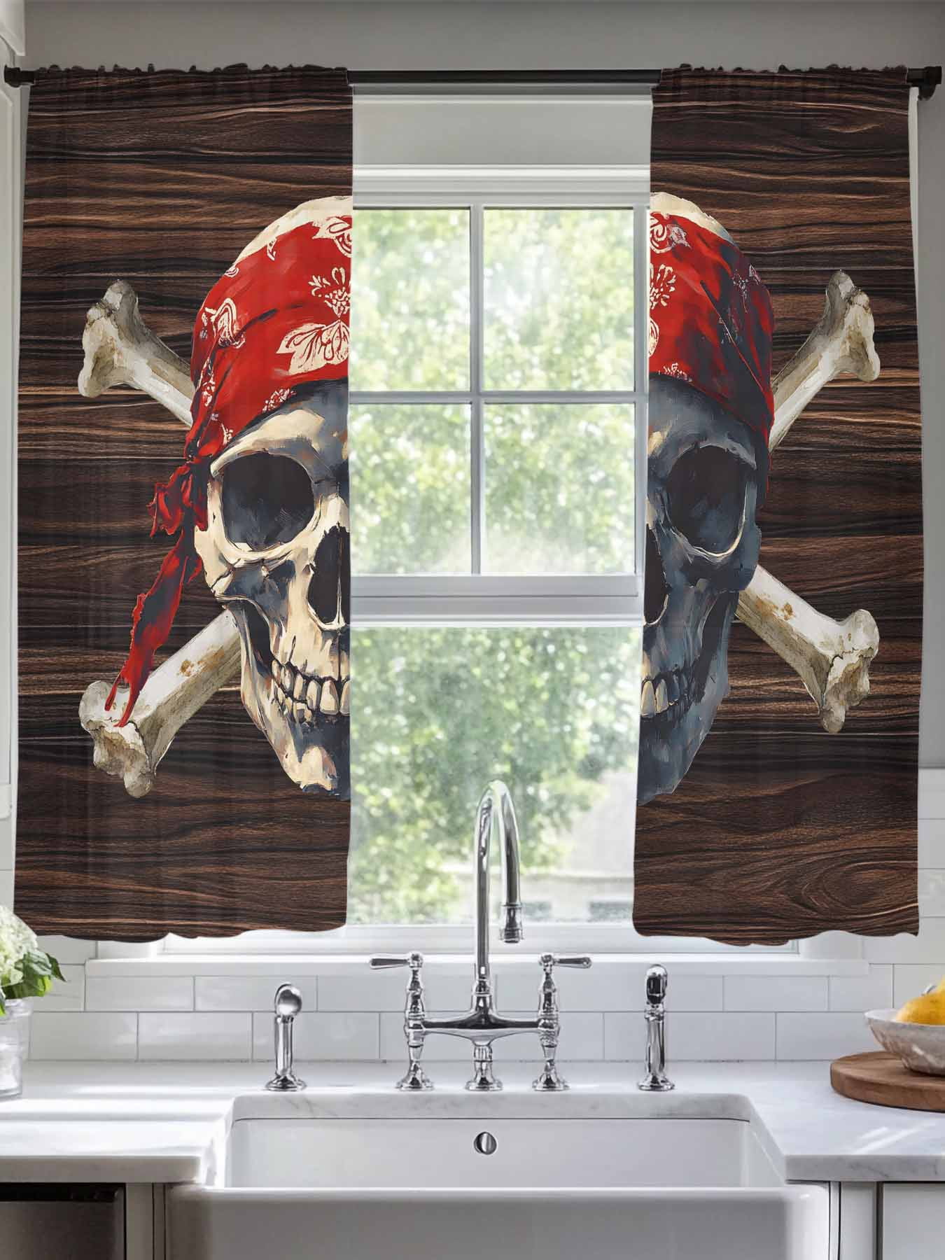 Horror Skull Sheer Curtains for Living Room Bedroom Abstract Skeleton ...