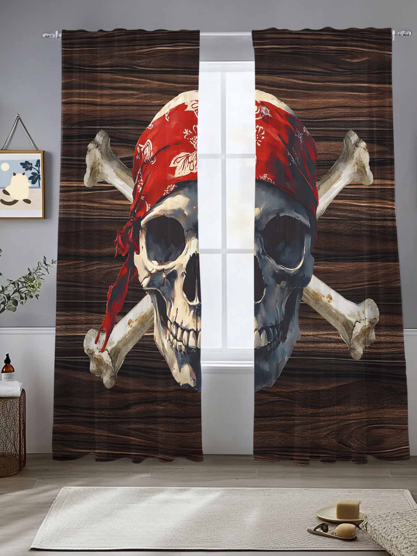 Horror Skull Sheer Curtains for Living Room Bedroom Abstract Skeleton ...