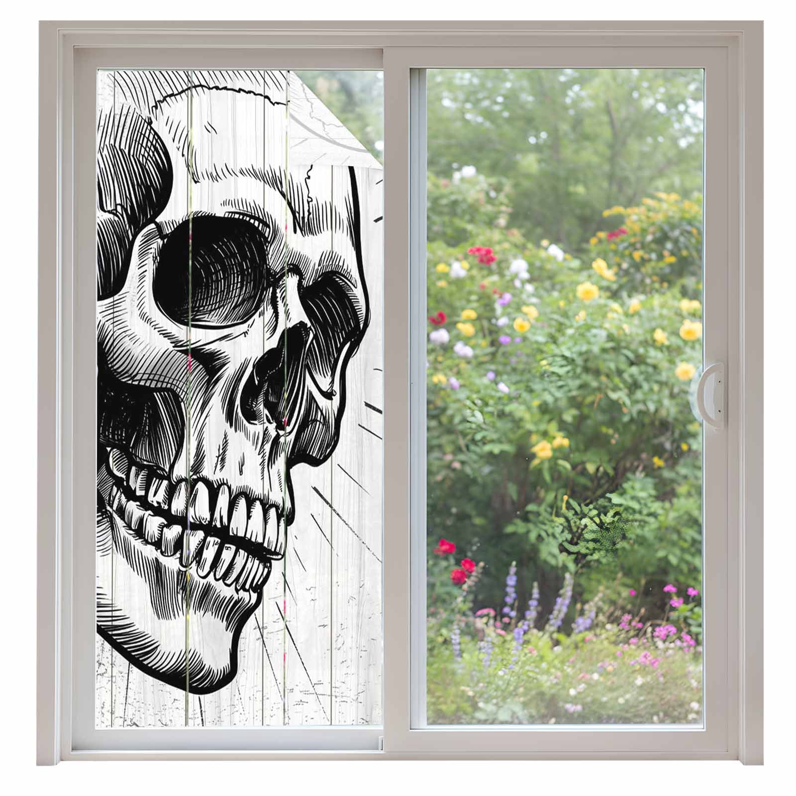 Horror Skull Window Privacy Film, Black Skeleton Spooky Halloween ...