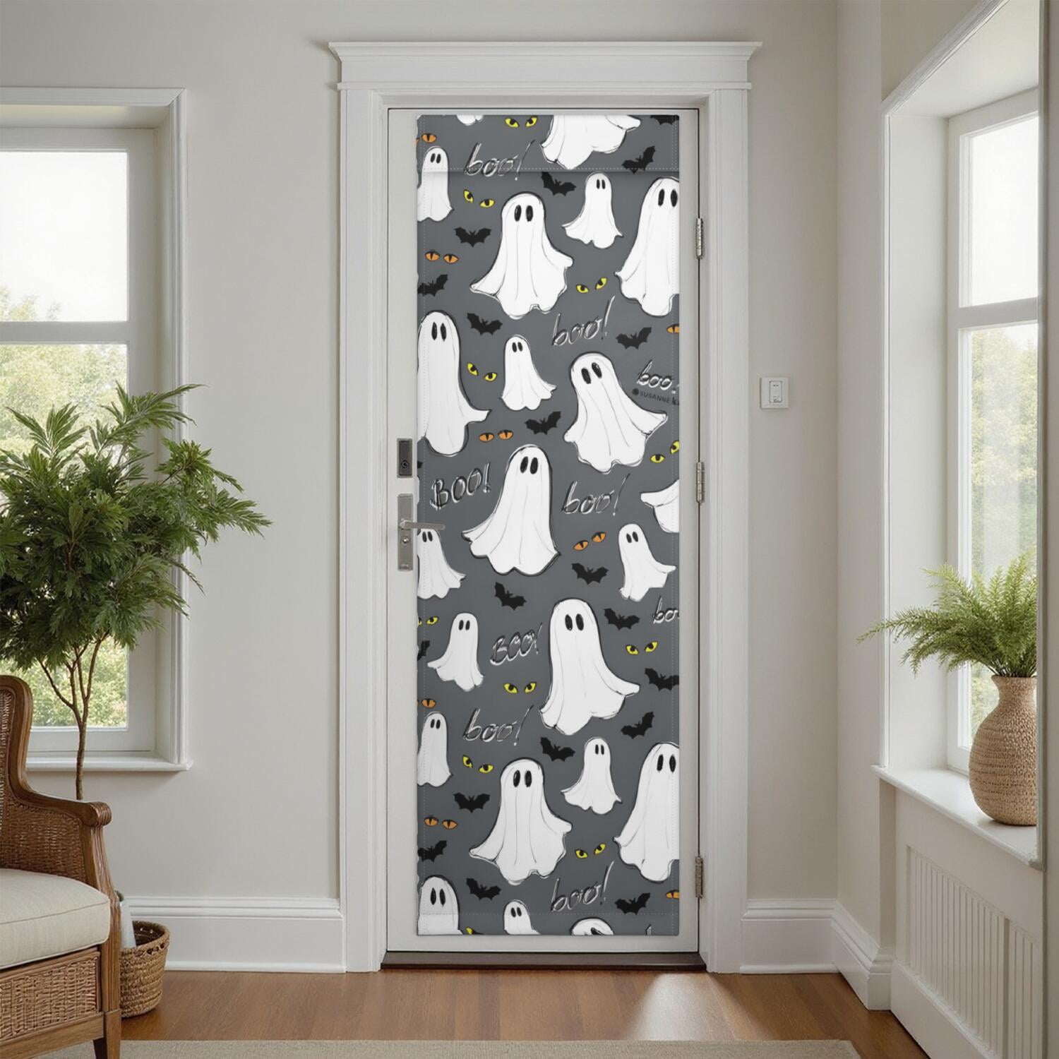 Horror Themed Velcro Door Curtain - Skull Spider Cobweb Print, 100% ...