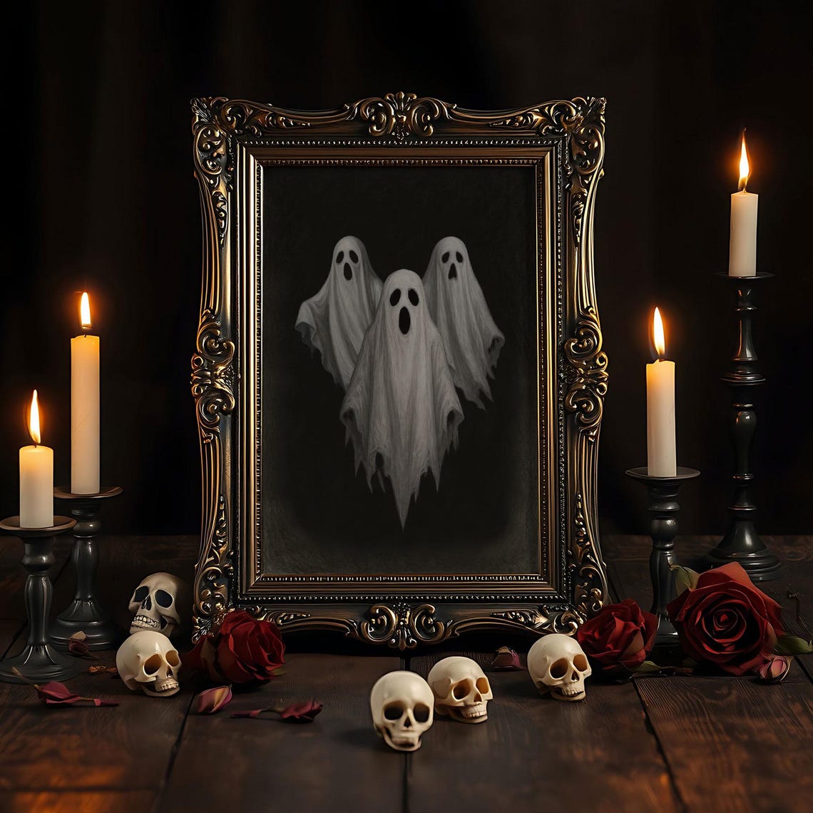 Horror Three Ghosts Poster, Spooky Wall Art, Dark Horror Ghost Poster ...