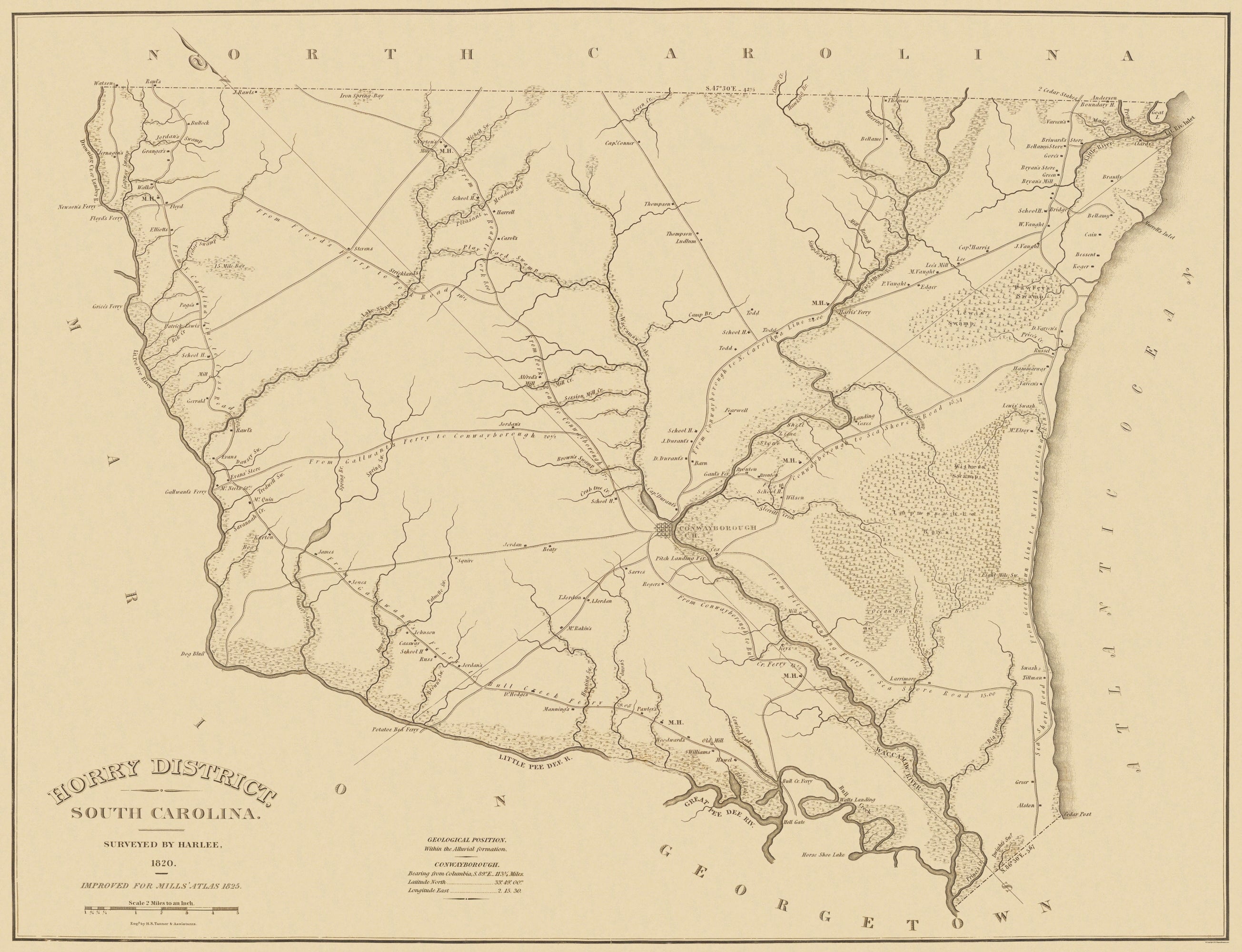 Historic County Map - Horry County South Carolina - Mills 1825 - 30 x ...