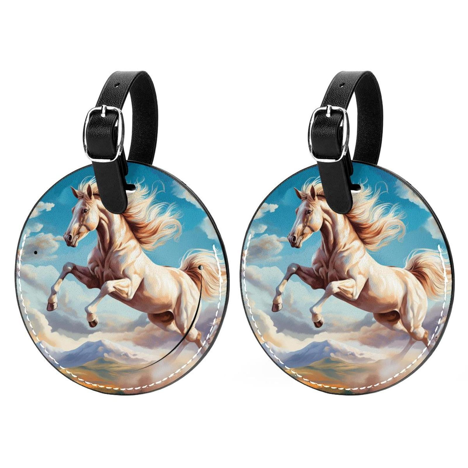 Horse 2pcs PU Leather Round Bag Tags with Privacy Cover and Name ID Tag ...