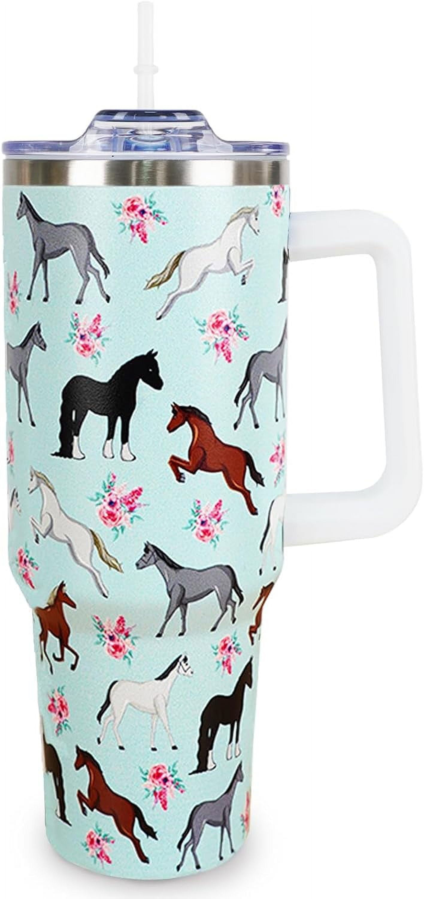 Horse 40 Oz Tumbler with Handle and Straw Horse Cup Travel Coffee Mug ...