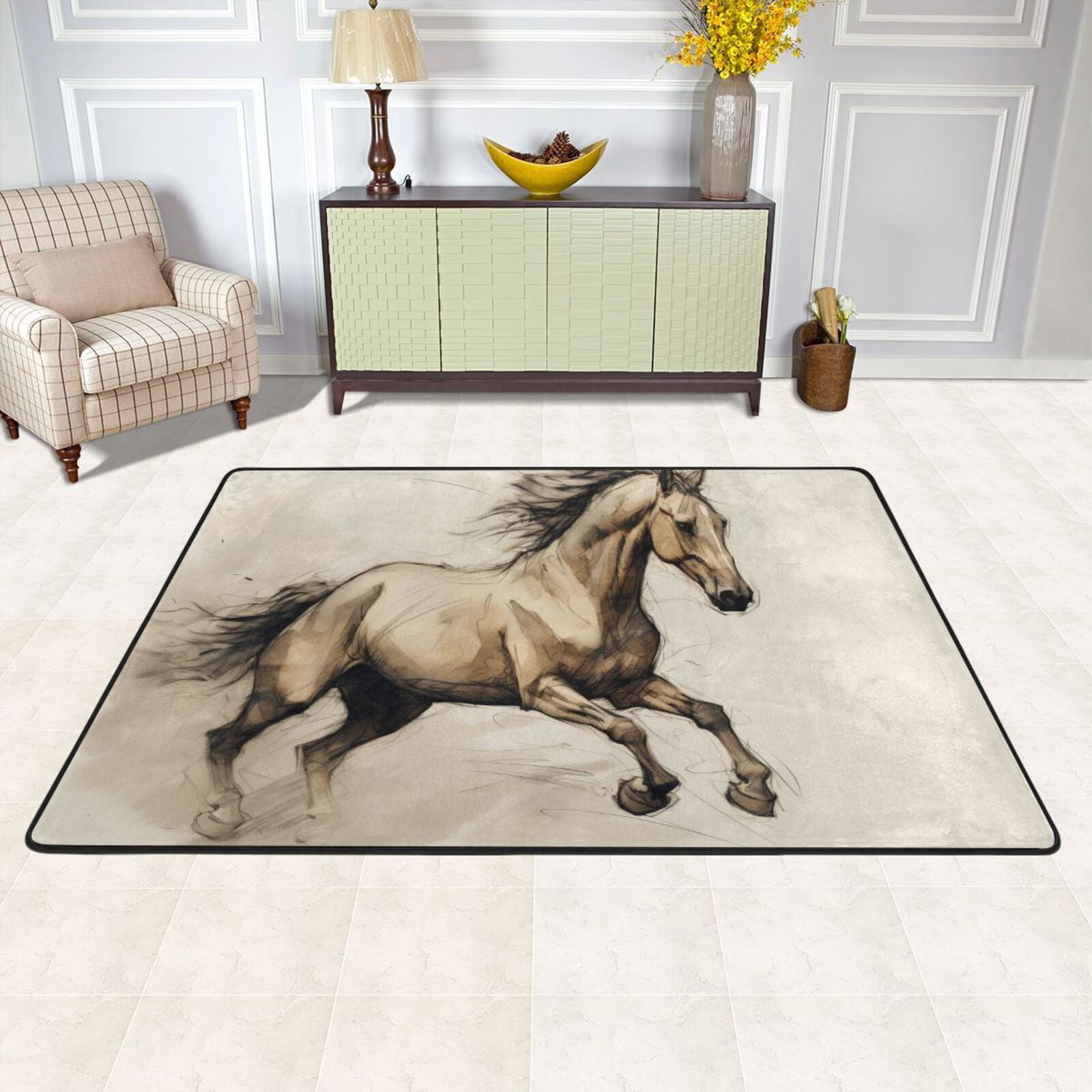 Horse Area Rug Washable 72 x 48 Floor Carpet Mat Non Slip for Bedroom ...
