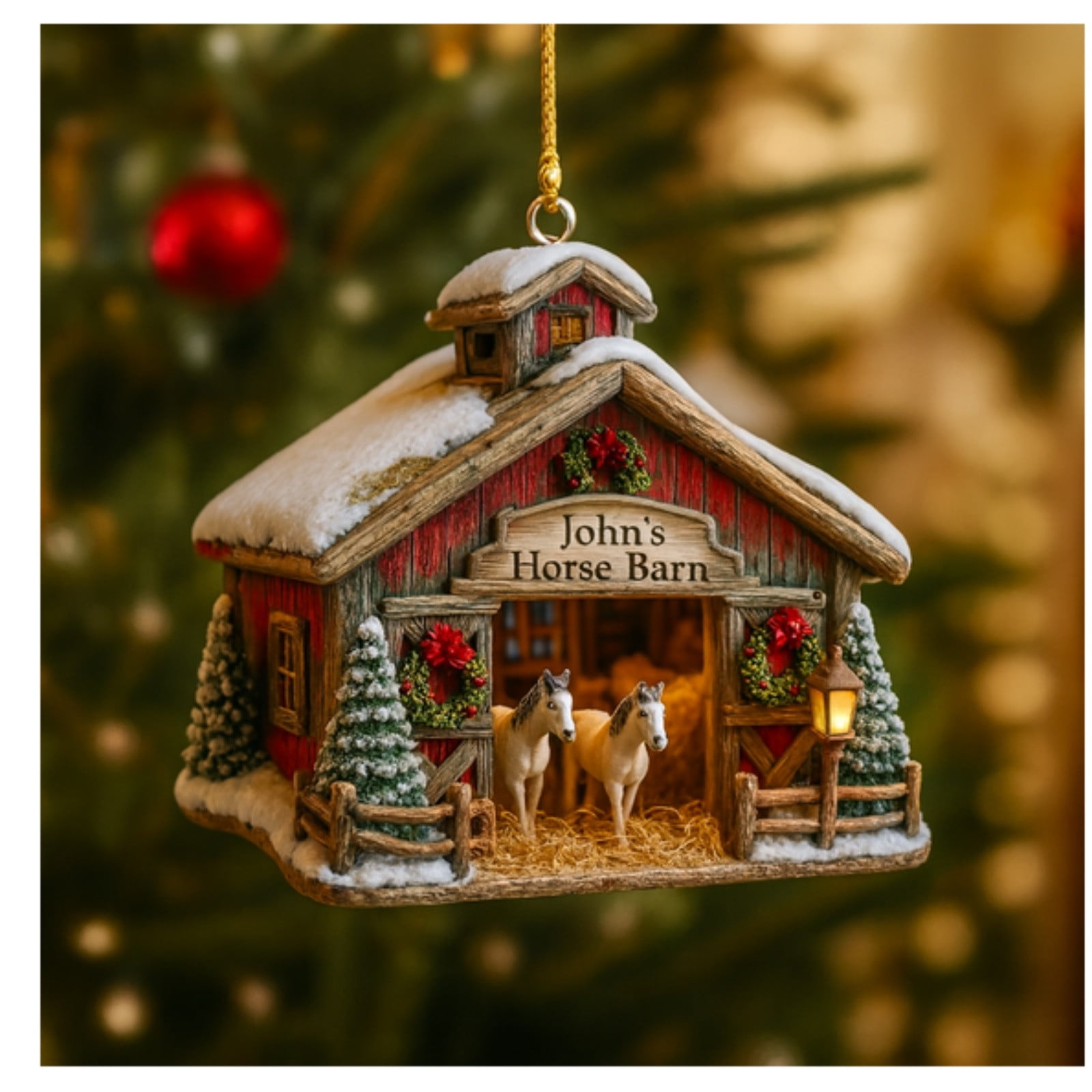 Horse Barn 2D Christmas Ornament, 1 Pack 3 Inch Flat Acrylic Farm John ...