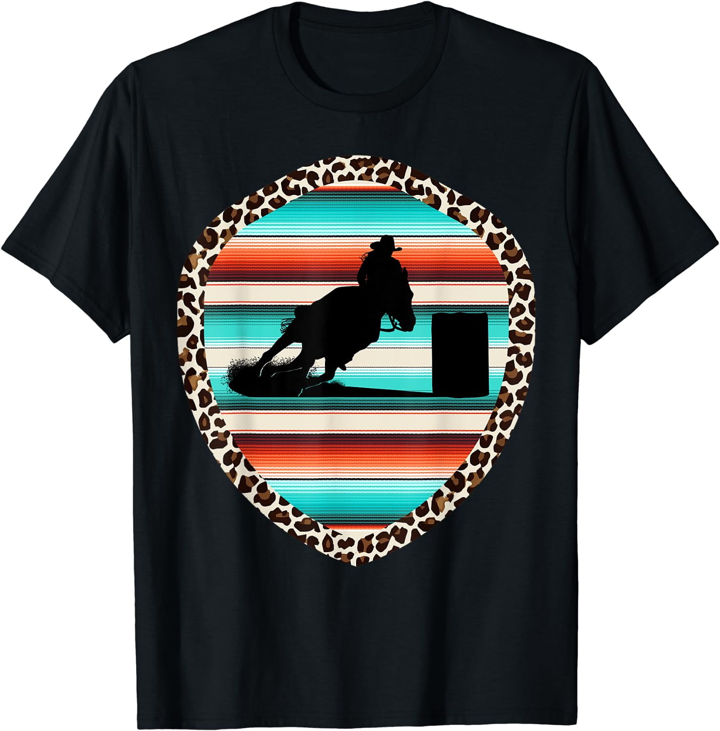 Horse Barrel Racing Serape Leopard pattern Rodeo Cowgirl T-Shirt ...