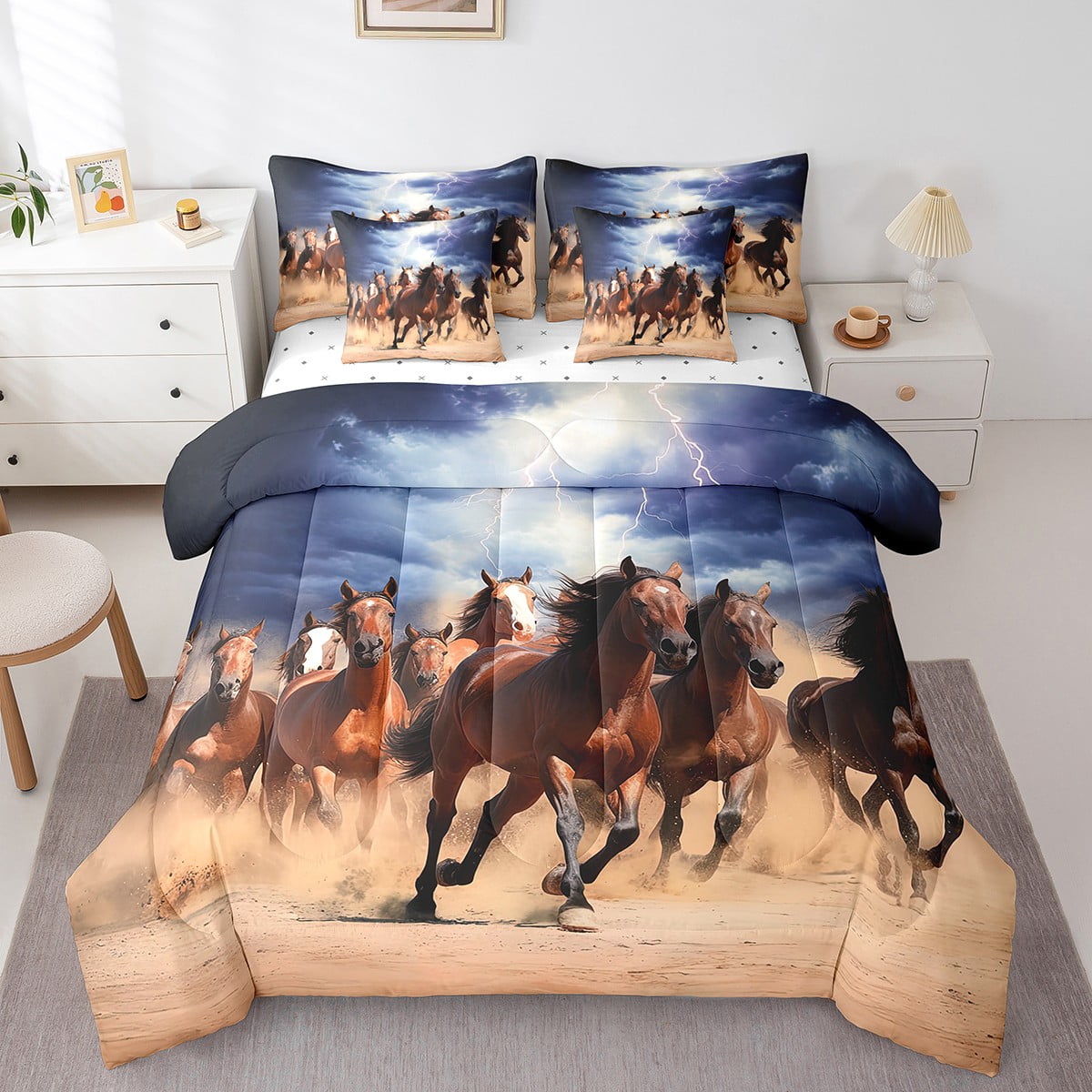 Horse Bed in a Bag Queen Comforter Set 7 Piece,Rustic Cowboy Farmhouse ...