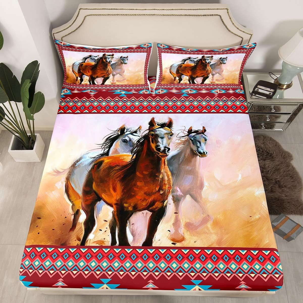 Aztec Comforter Set African Tribal Horse Printed Bedding Set,Farm ...