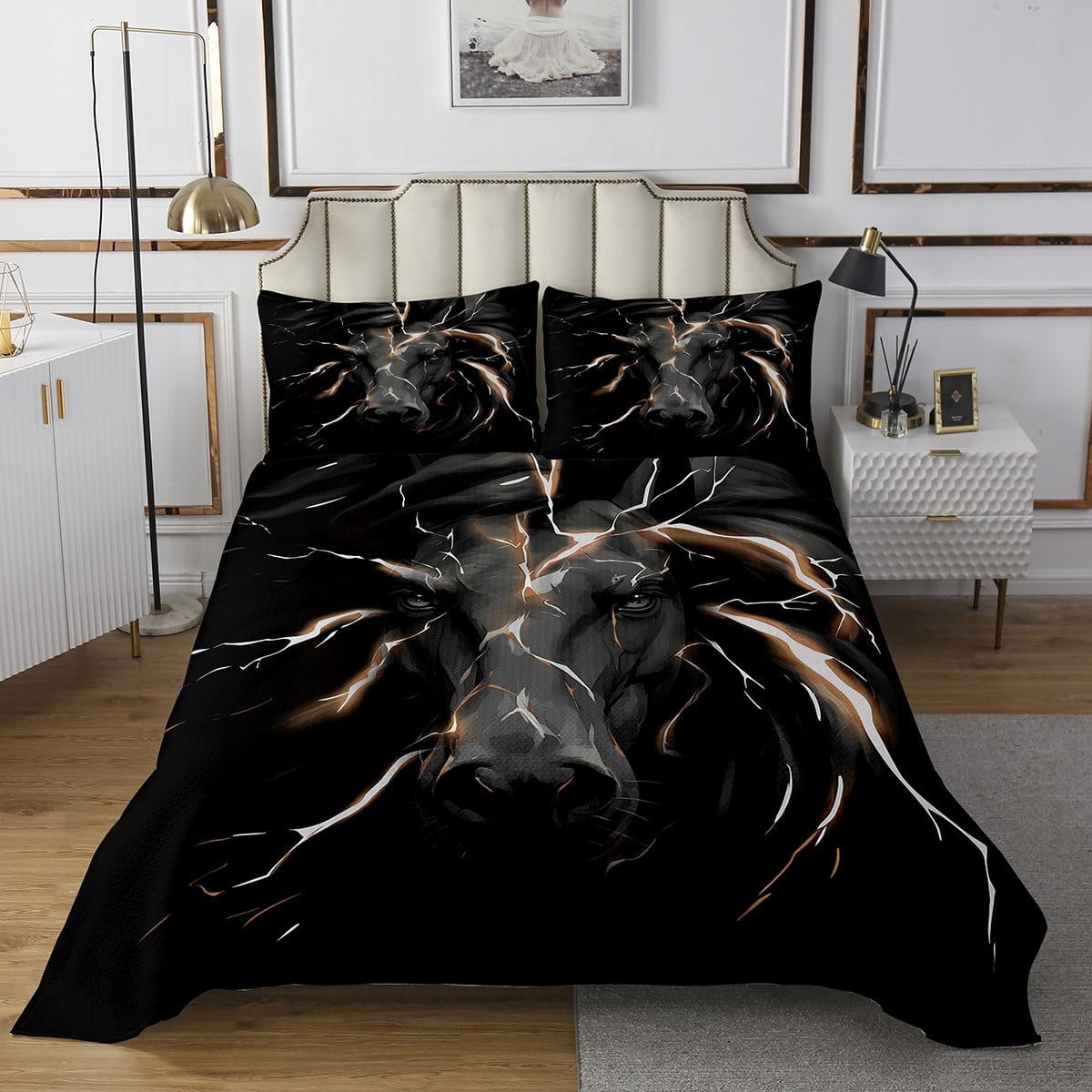 Horse Bedspread Set Queen,Western Horse Coverlet Set Black Grey Retro ...