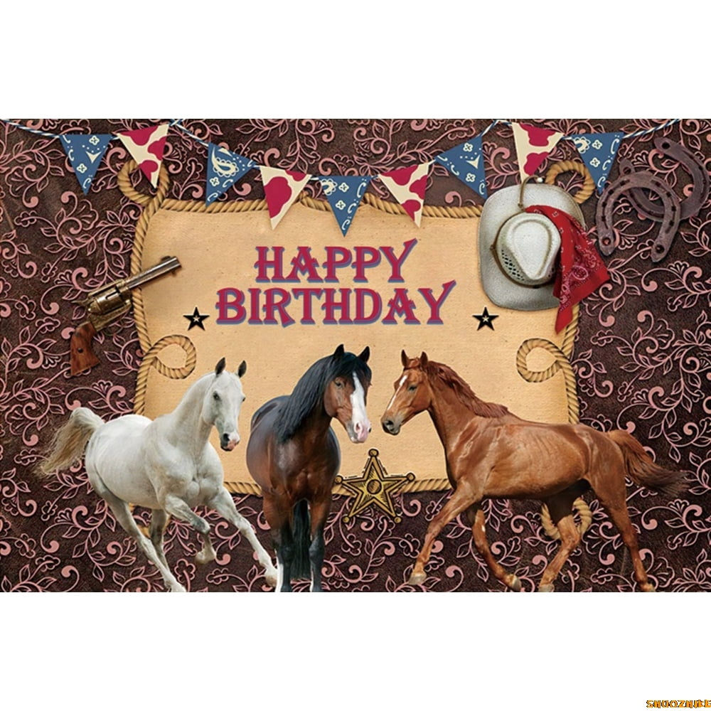 Horse Birthday Backdrop Flower Horse Party Background Western Cowgirl ...