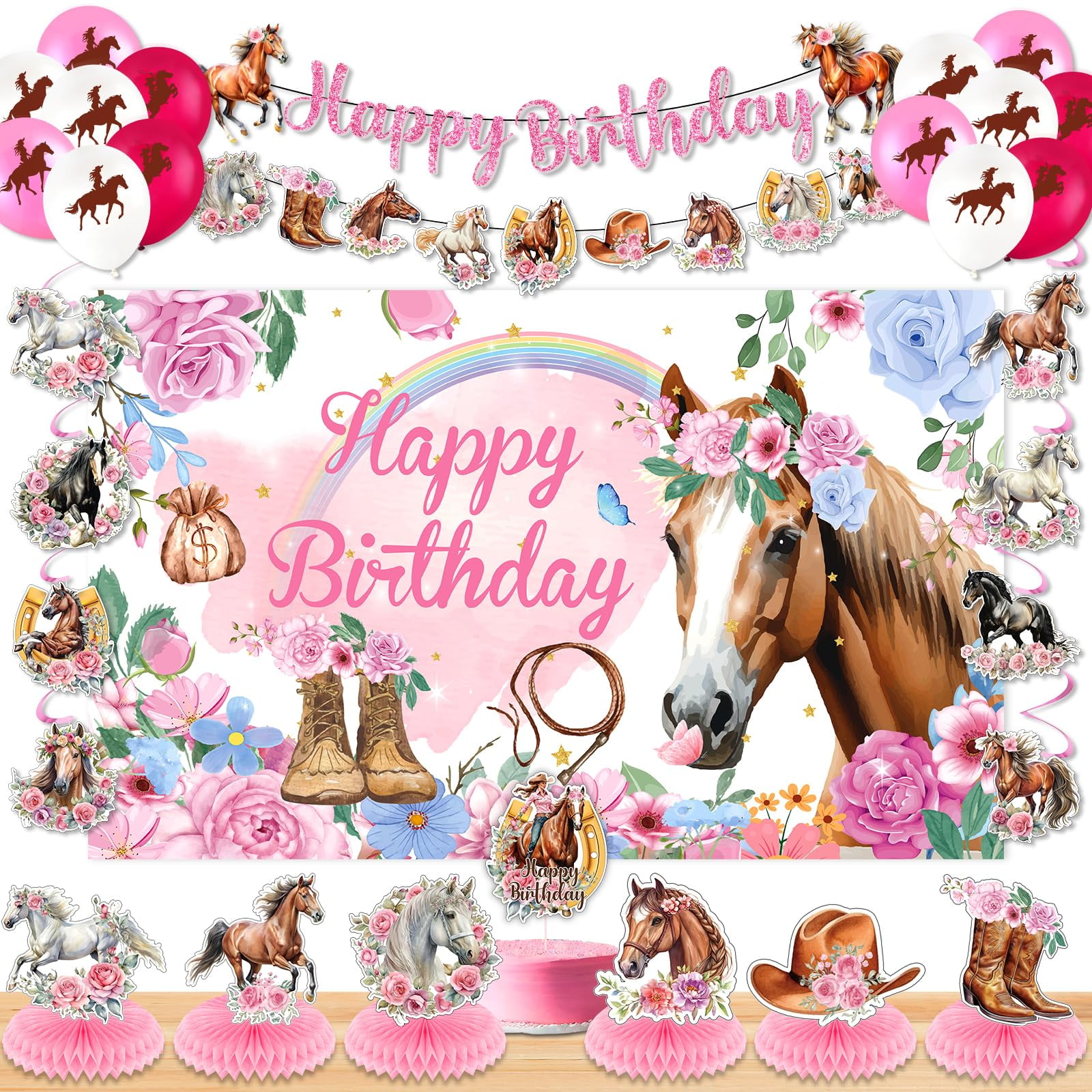 Horse Birthday Party Decorations for Girls Pink Western Horse Theme ...
