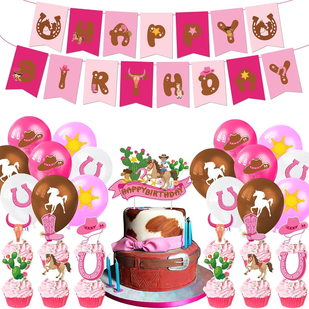 Horse Birthday Party Supplies for Girls, Western Cowgirl Pink Party ...