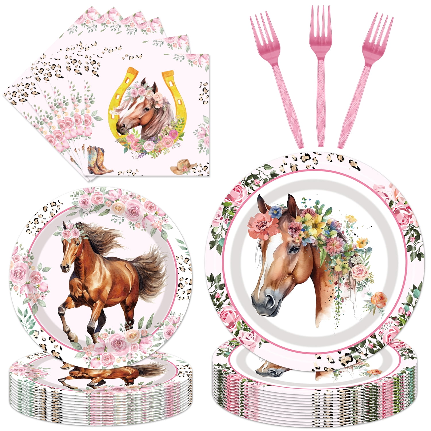 Horse Party Supplies Tableware - 96 Pcs Cowgirl Party Decorations ...