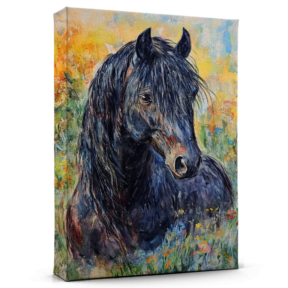Horse Black Shire Canvas, Colorful Horse Black Shire Picture Canvas ...