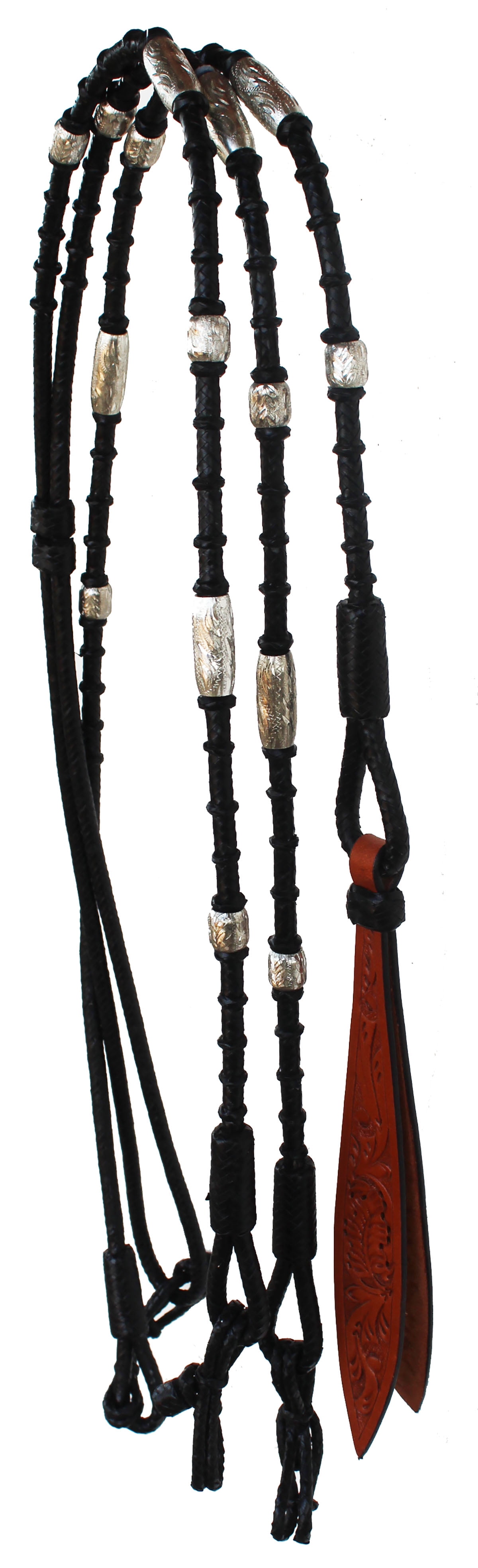 Horse Braided Leather Rawhide Romal Reins Silver Black Tack 6653 ...
