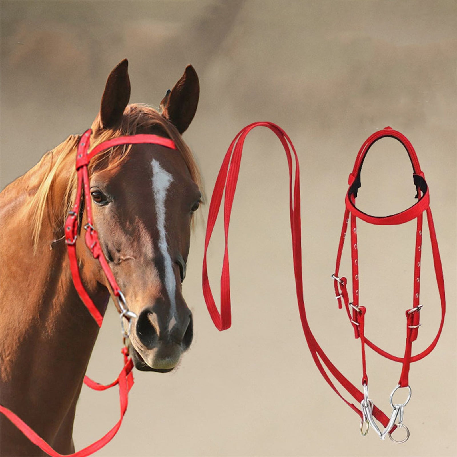 Horse Bridle with Reins, Adjustable Red Horse Headstall Bridle Set with ...