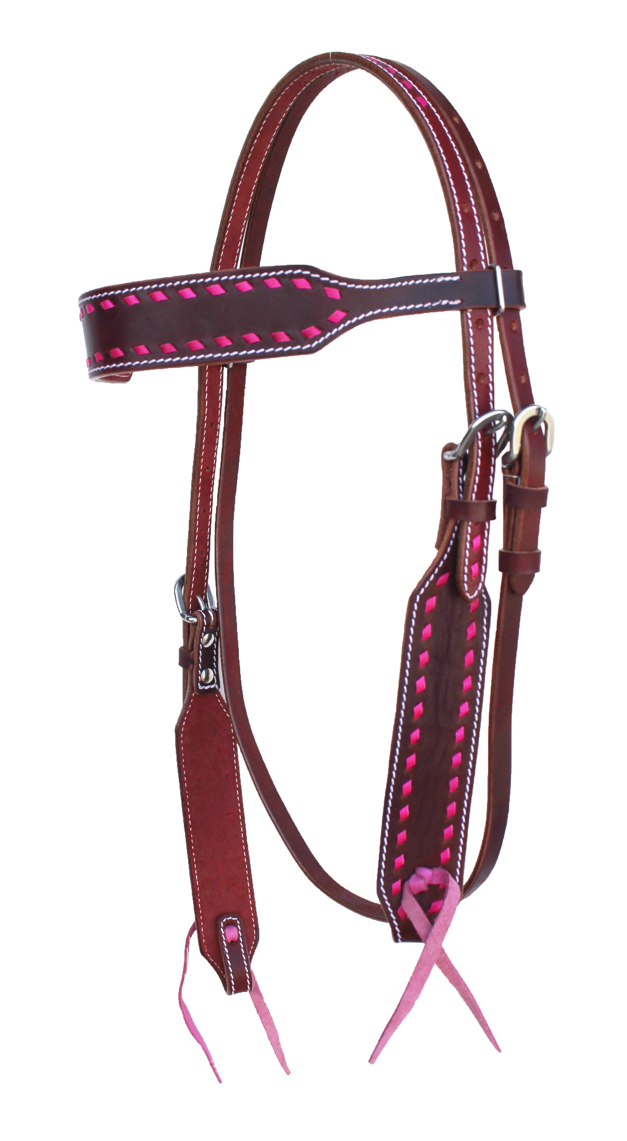 Horse Brown Latigo American Leather Pink Buckstitch Western Headstall ...