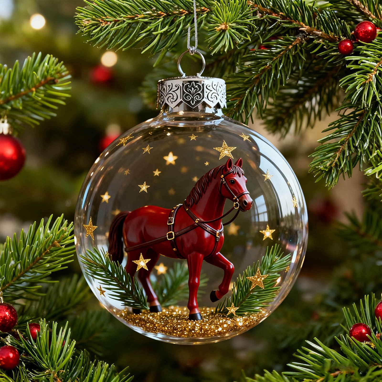 Horse Christmas Ornament - Clear Acrylic Bauble with Equestrian ...