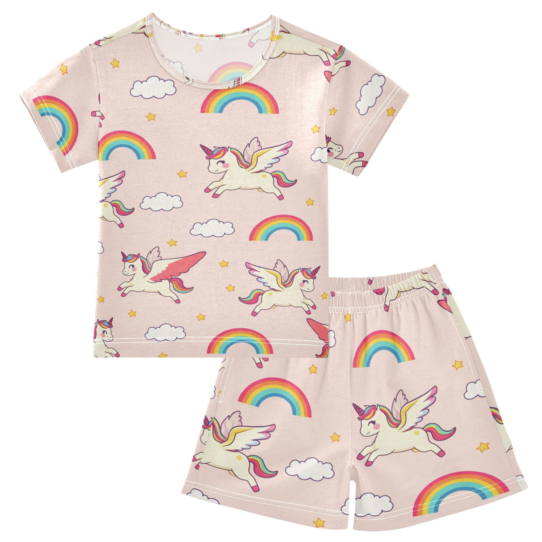 Horse Cloud Rainbow Five-pointed Star Pattern Summer Pajama Set Soft ...