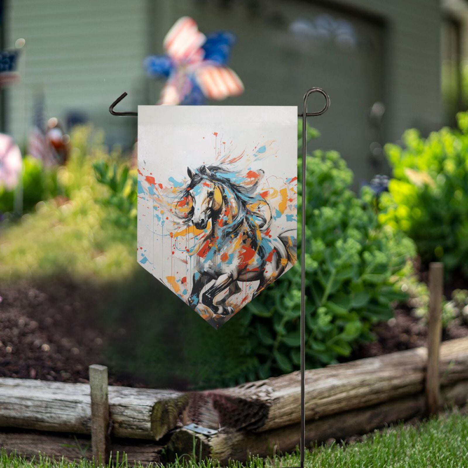 Horse Colorful Garden Flag 18" x 12.5" Double Sided Yard Lawn Outdoor ...