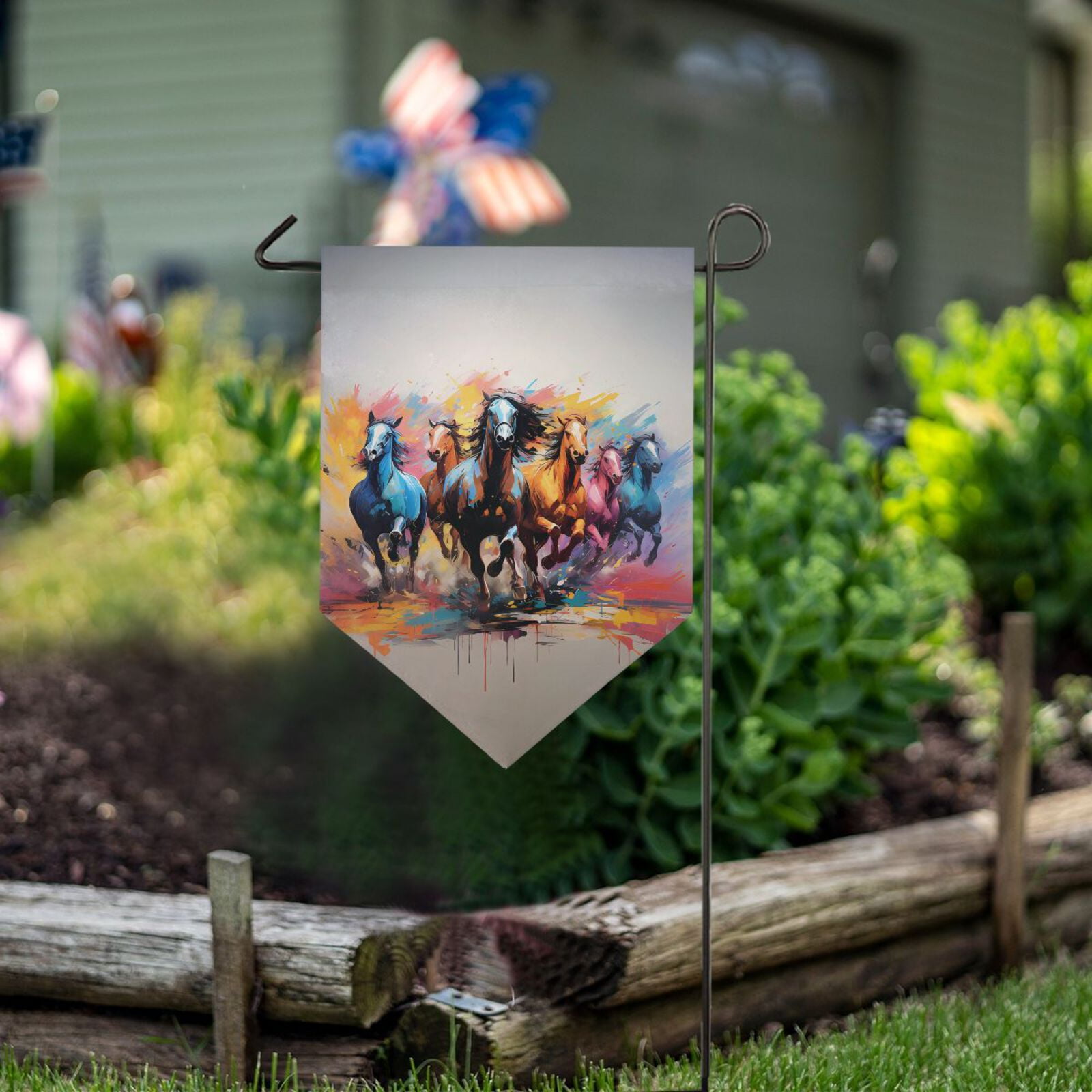 Horse Colorful Garden Flag 18" x 12.5" Double Sided Yard Lawn Outdoor ...