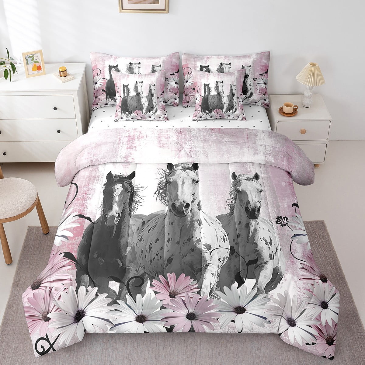 Horse Comforter Farm Animals Bedding Sets Pink Graffiti Ombre Art Bed ...