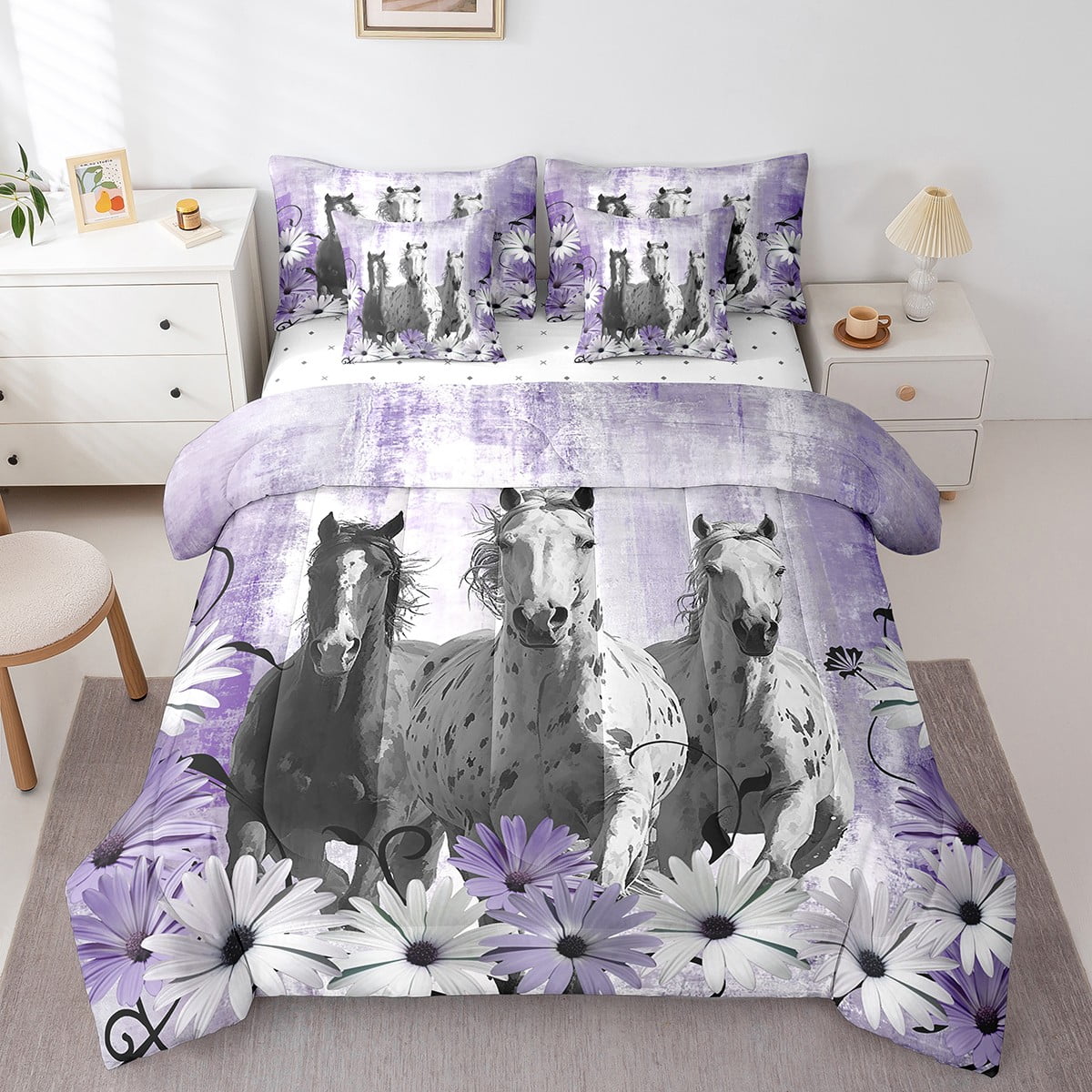 Horse Comforter Farm Animals Bedding Sets Purple Graffiti Ombre Art Bed ...