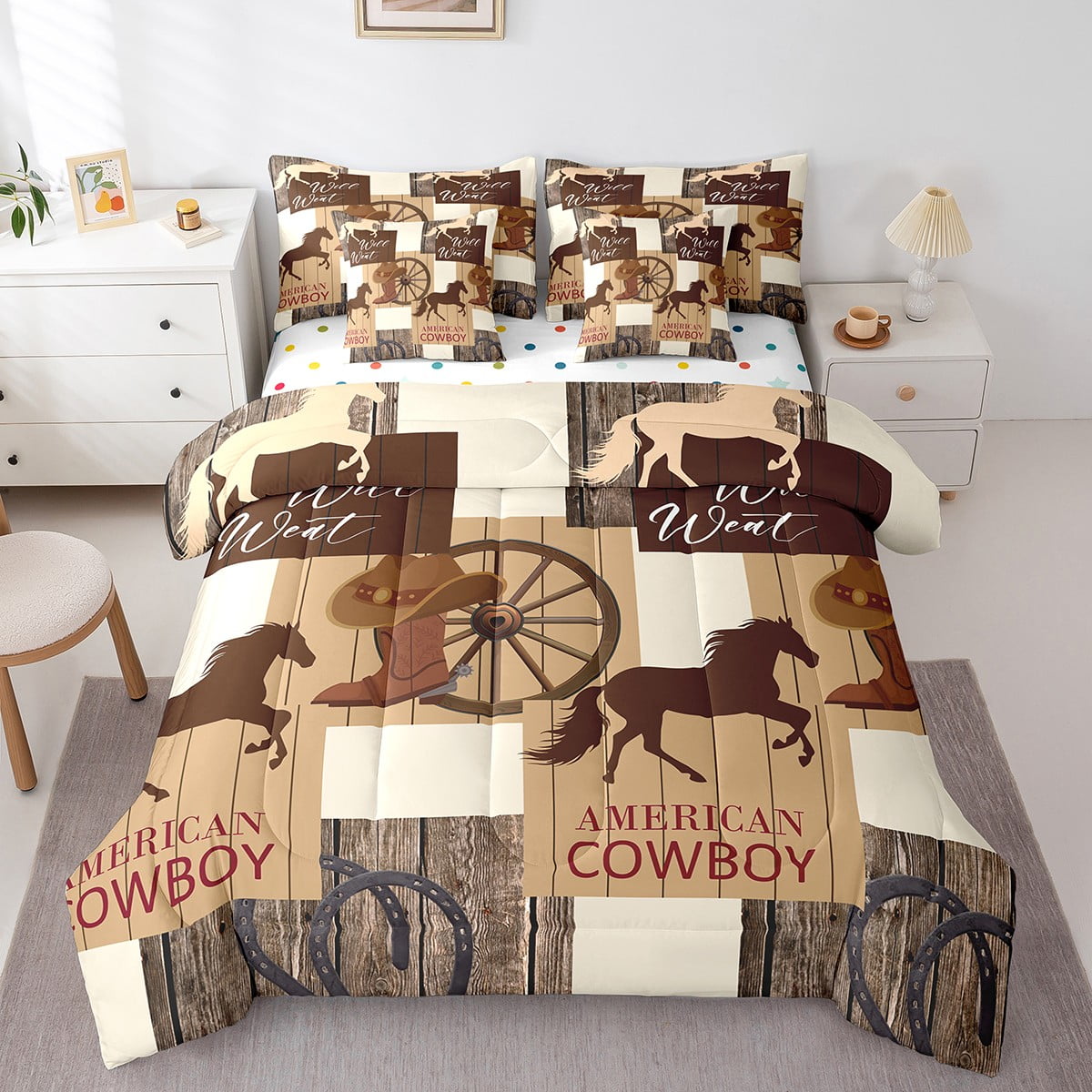 Horse Comforter Set 7 Piece Bed in a Bag Twin,American Cowboy Boots ...