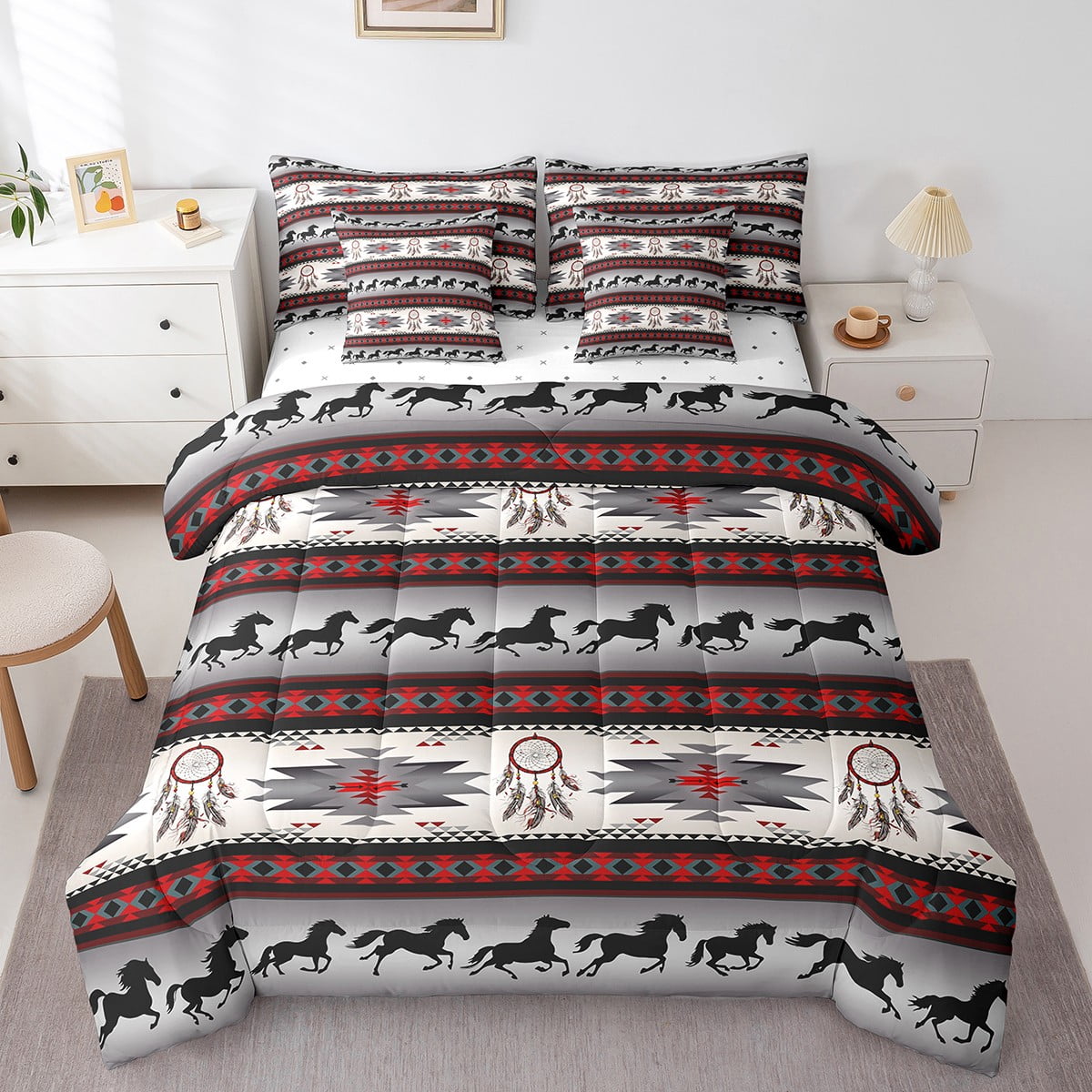 Horse Comforter Set 7 Piece Bed in a Bag Twin,Dream Catchers Bedding ...