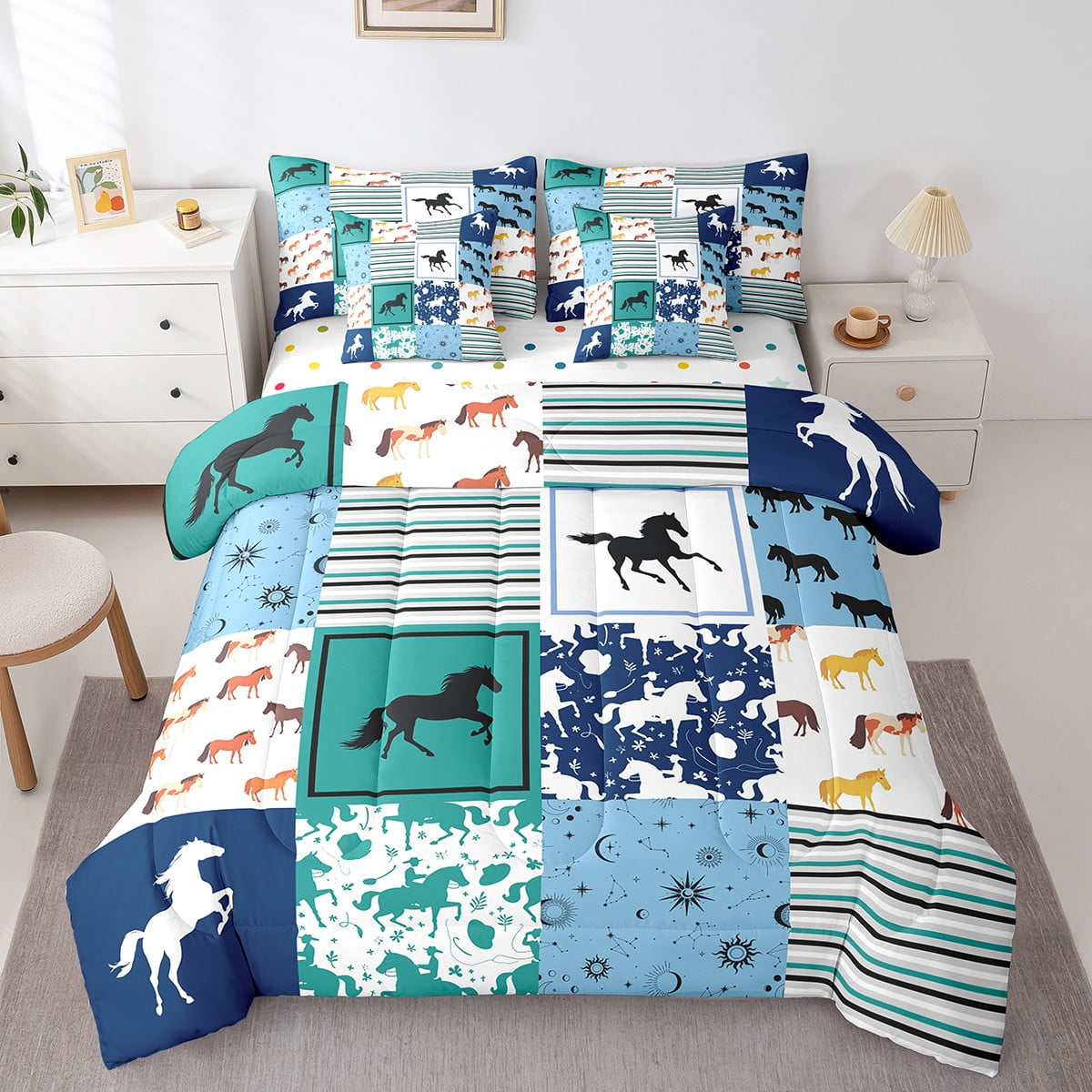 Horse Comforter Set 7 Piece Bed in a Bag Twin,Western Bedding Sets Farm ...