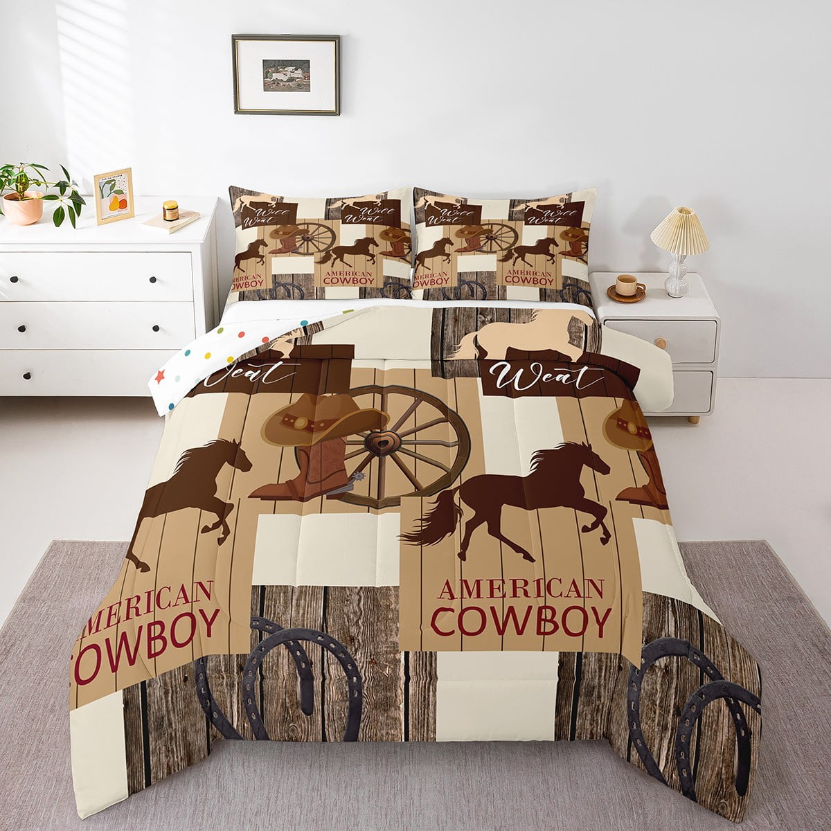 Horse Comforter Set American Cowboy Boots Western Bedding Sets Queen ...