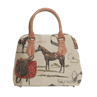 Signare Tapestry Running Horse Brown and Beige Convertible Top Handle ...