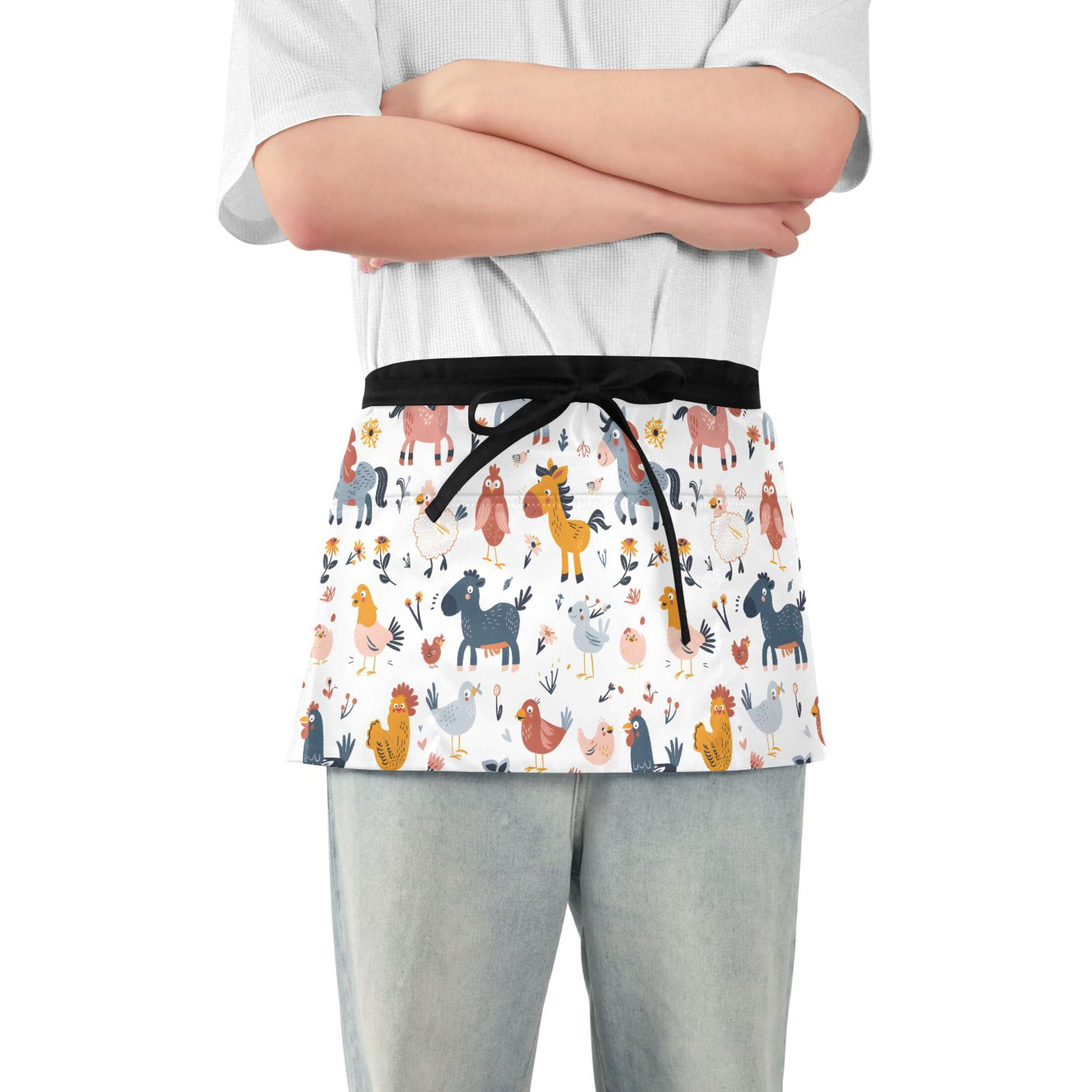 Horse Cow Chicken Bird Server Apron with 3 Pockets Waterproof Waitress ...